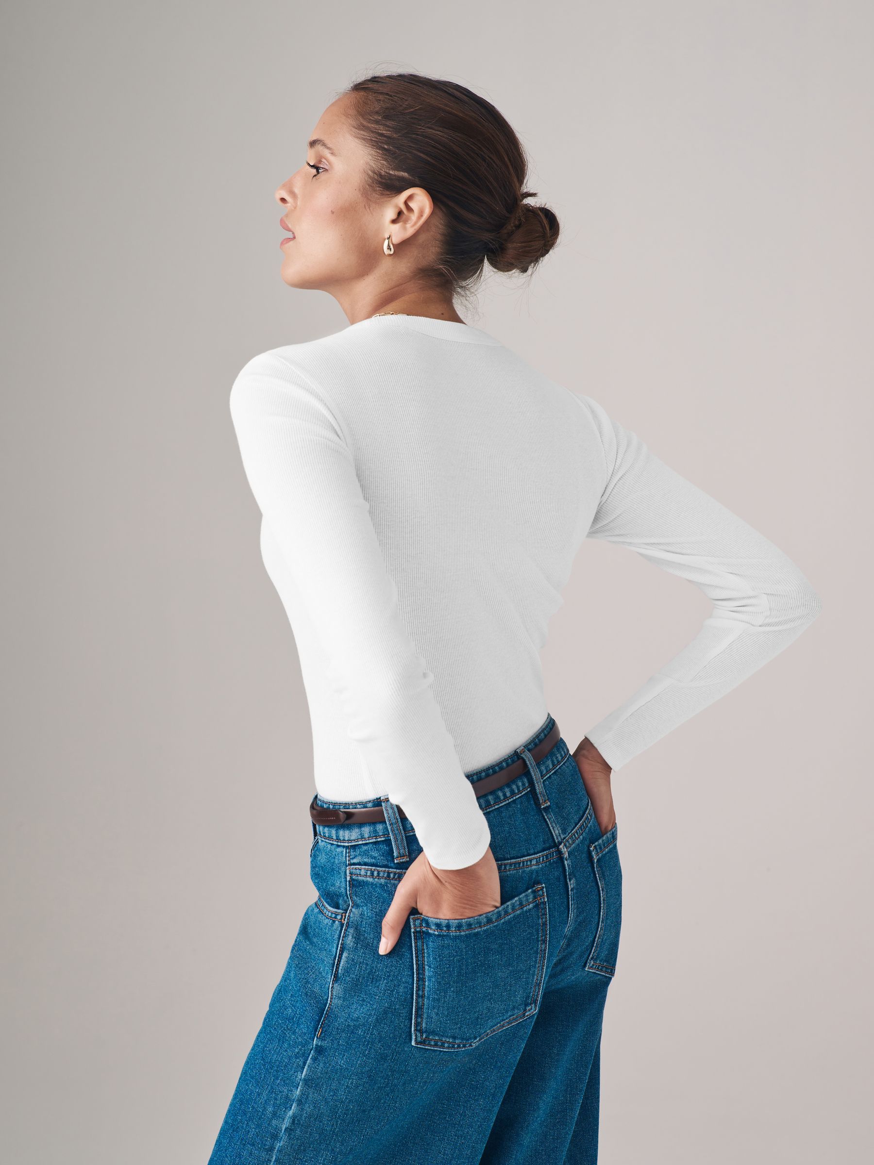 Buy The Set 3 Pack Ribbed Long Sleeve T-Shirts Black/Taupe Brown/White ...