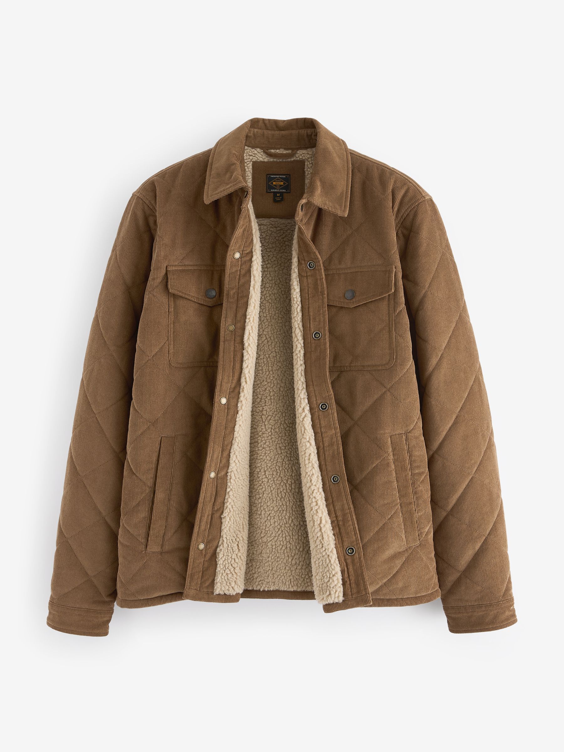 Buy Tan Brown Borg Lined Diamond Quilt Corduroy Shacket from the Next ...
