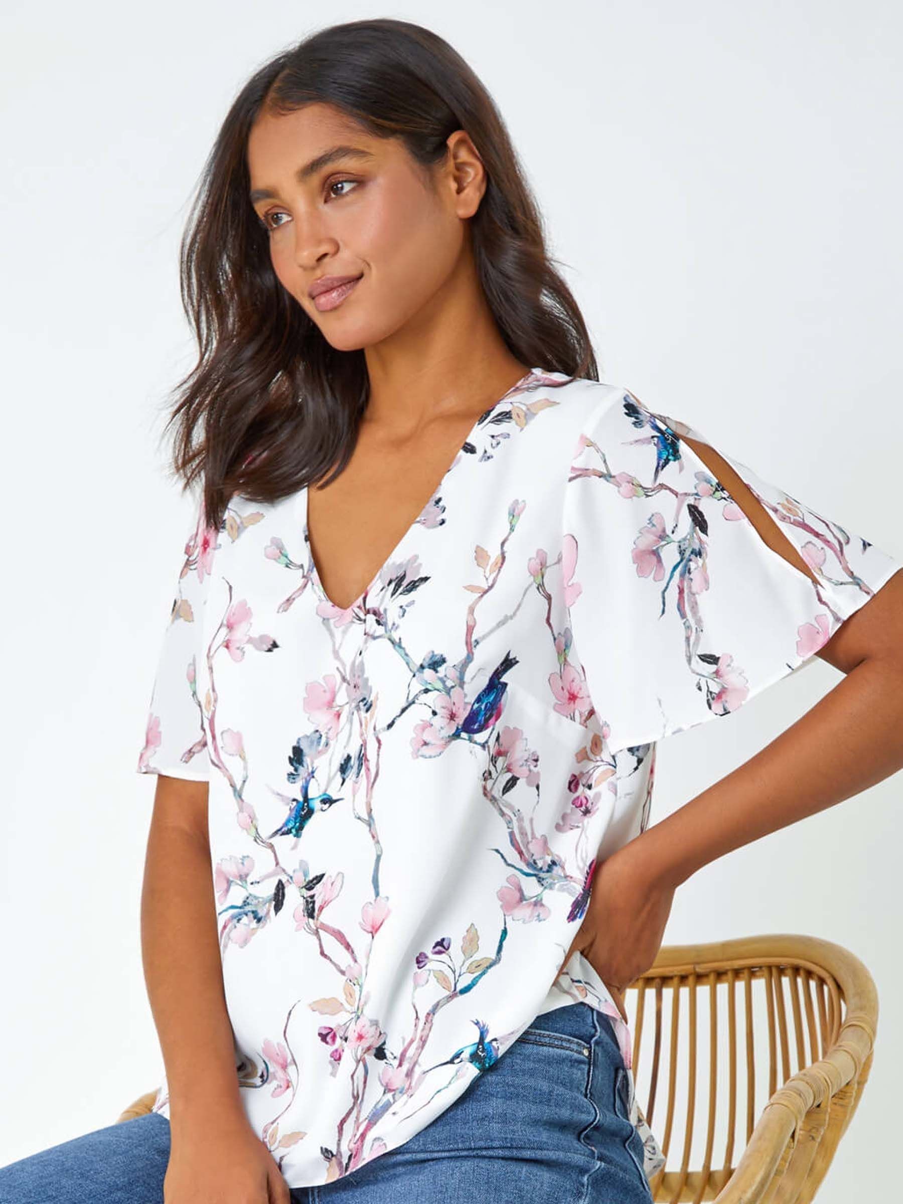 Buy Roman White Floral Angel Sleeve Top from the Next UK online shop