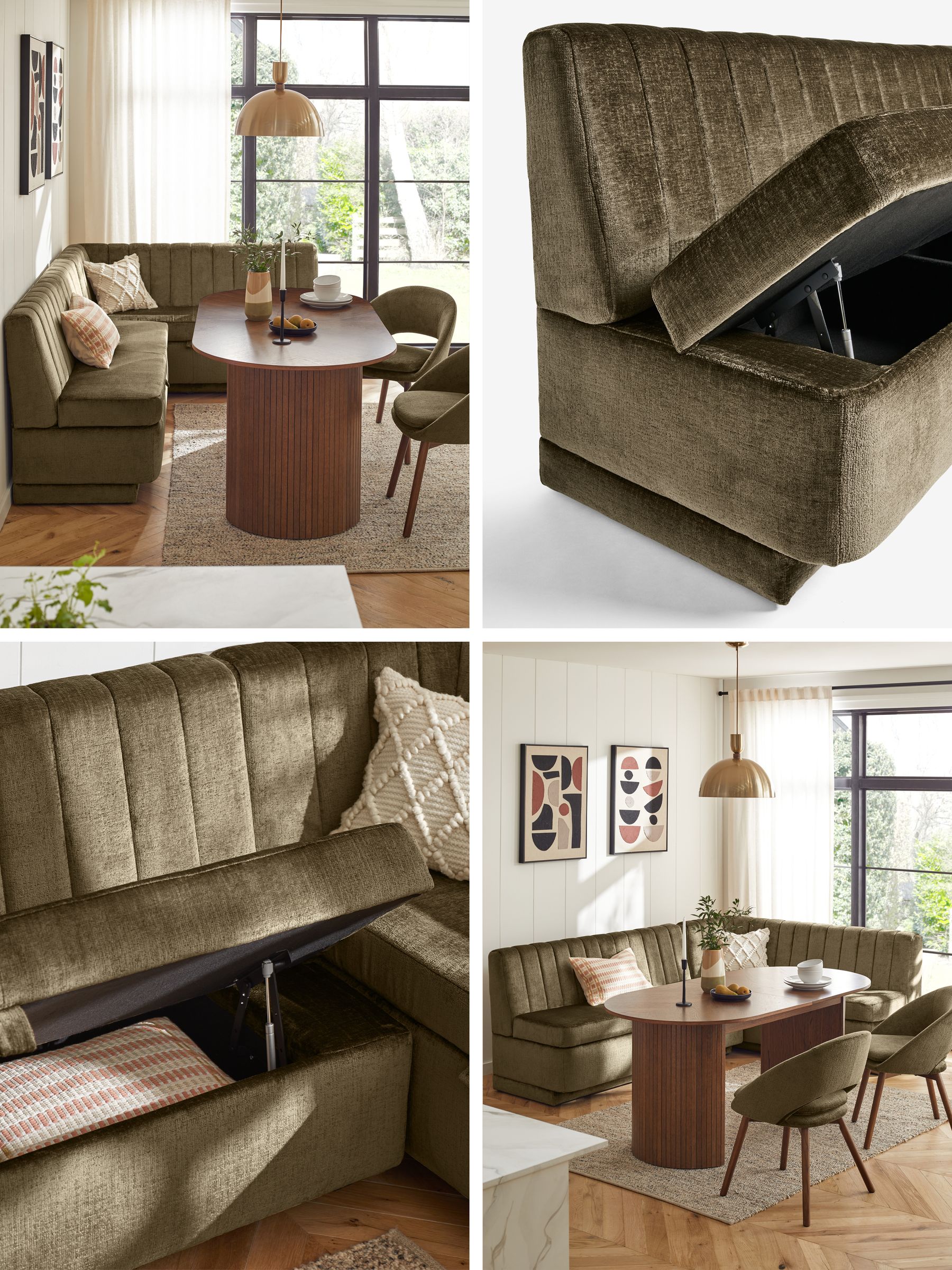 Buy Plush Chenille Moss Green Anderson Storage Right Hand Corner Dining ...