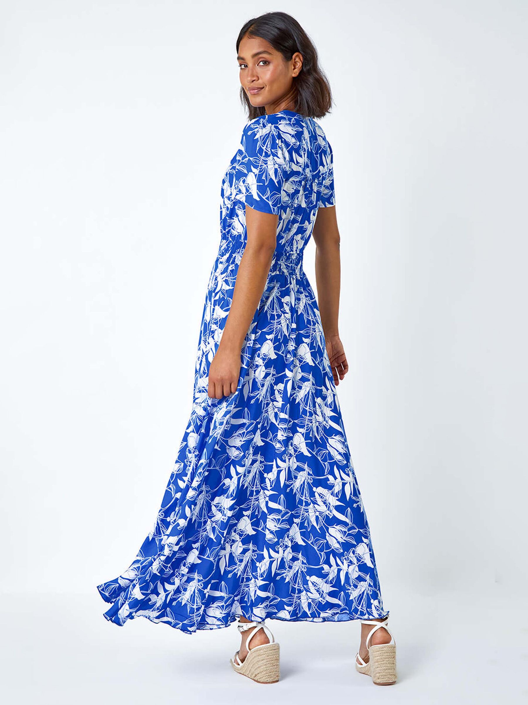 Buy Roman Blue Floral Print Button Detail Maxi Dress from the Next UK ...