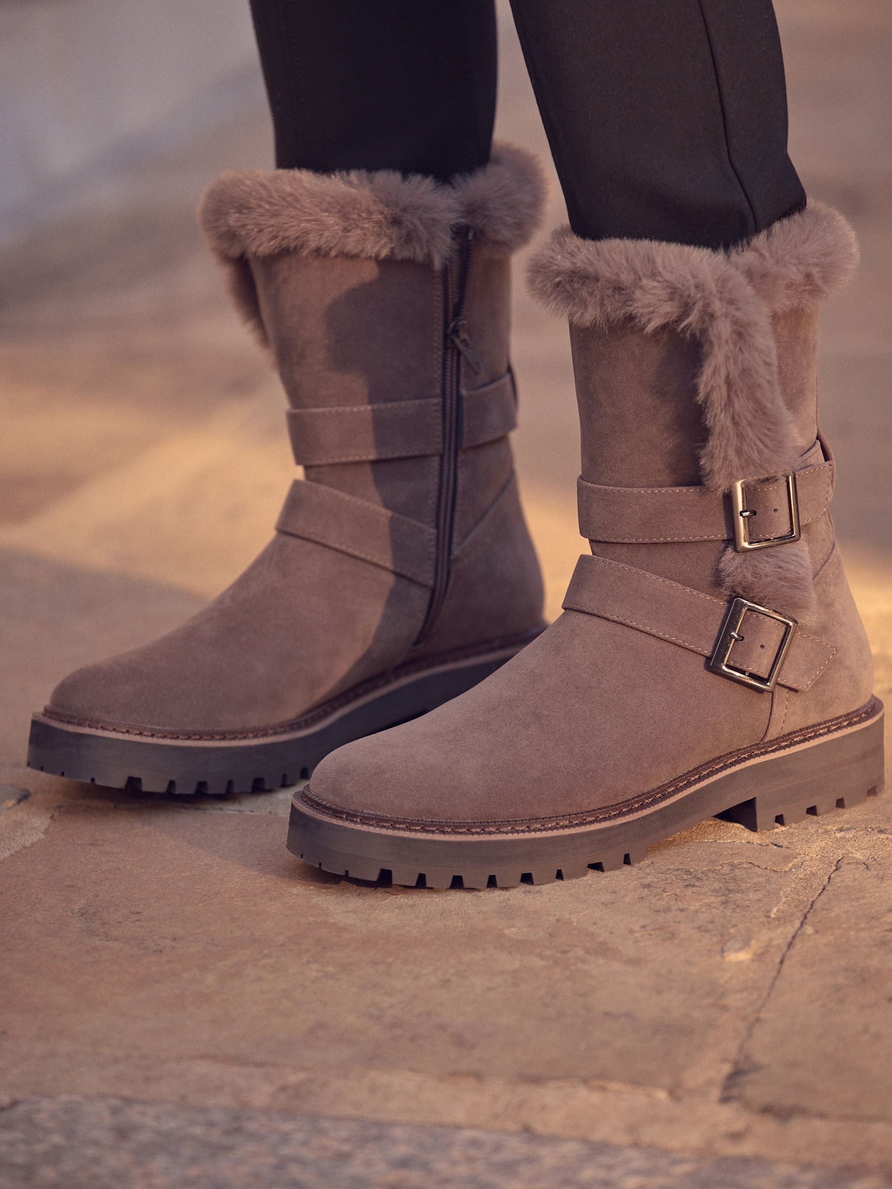 Buy Mink Brown Faux Fur Double Buckle Ankle Boots from Next United Arab ...