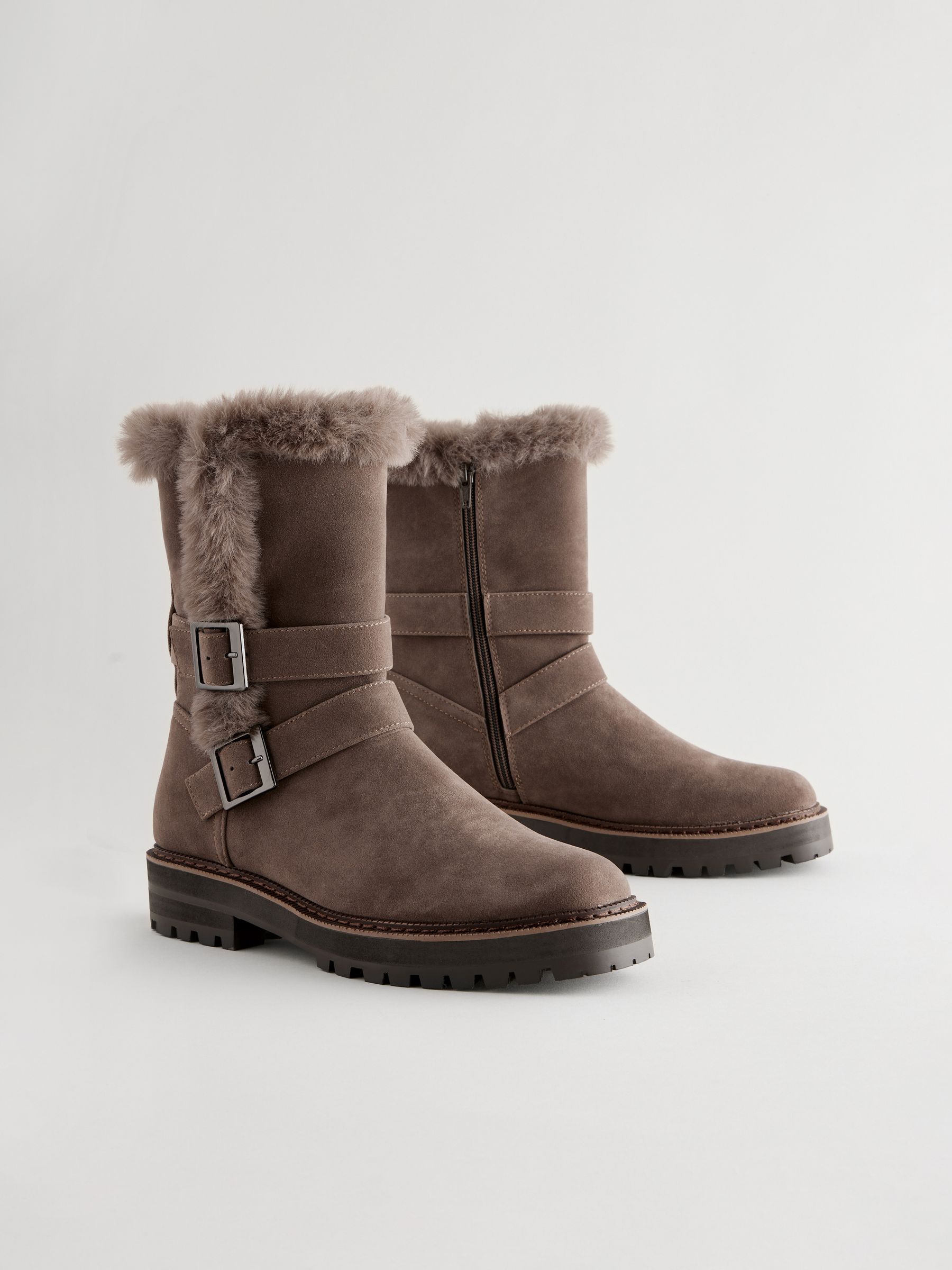 Buy Mink Brown Faux Fur Double Buckle Ankle Boots from Next United Arab ...