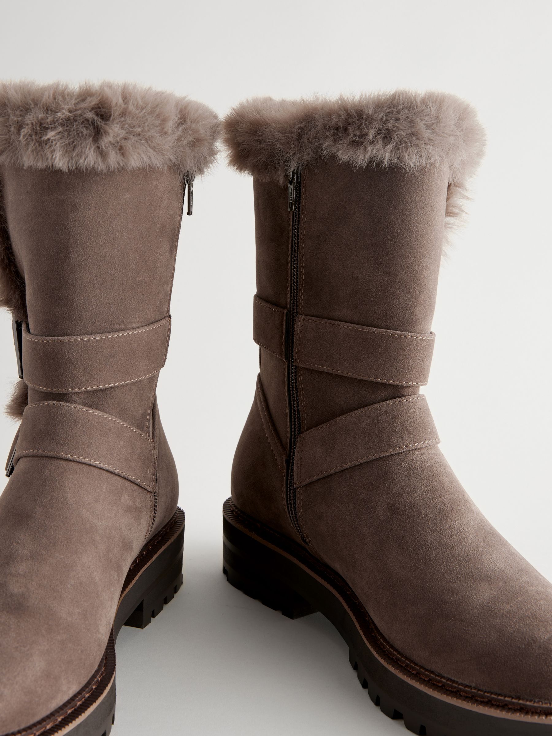 Buy Mink Brown Faux Fur Double Buckle Ankle Boots from the Next UK ...