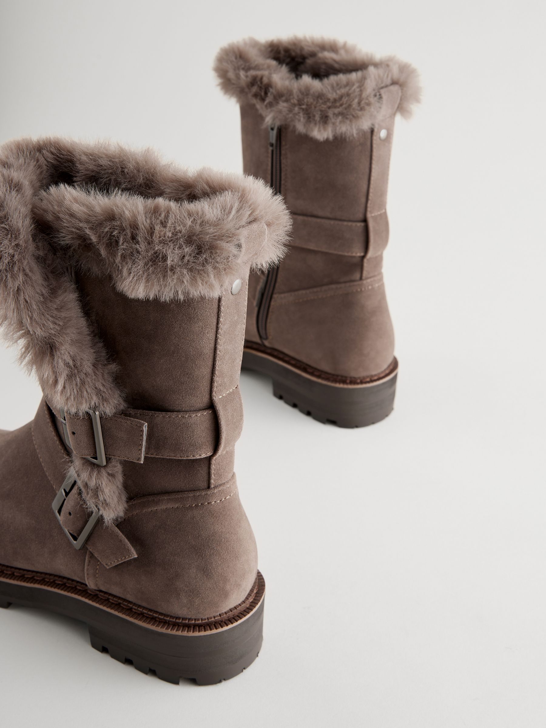 Buy Mink Brown Faux Fur Double Buckle Ankle Boots from Next United Arab ...