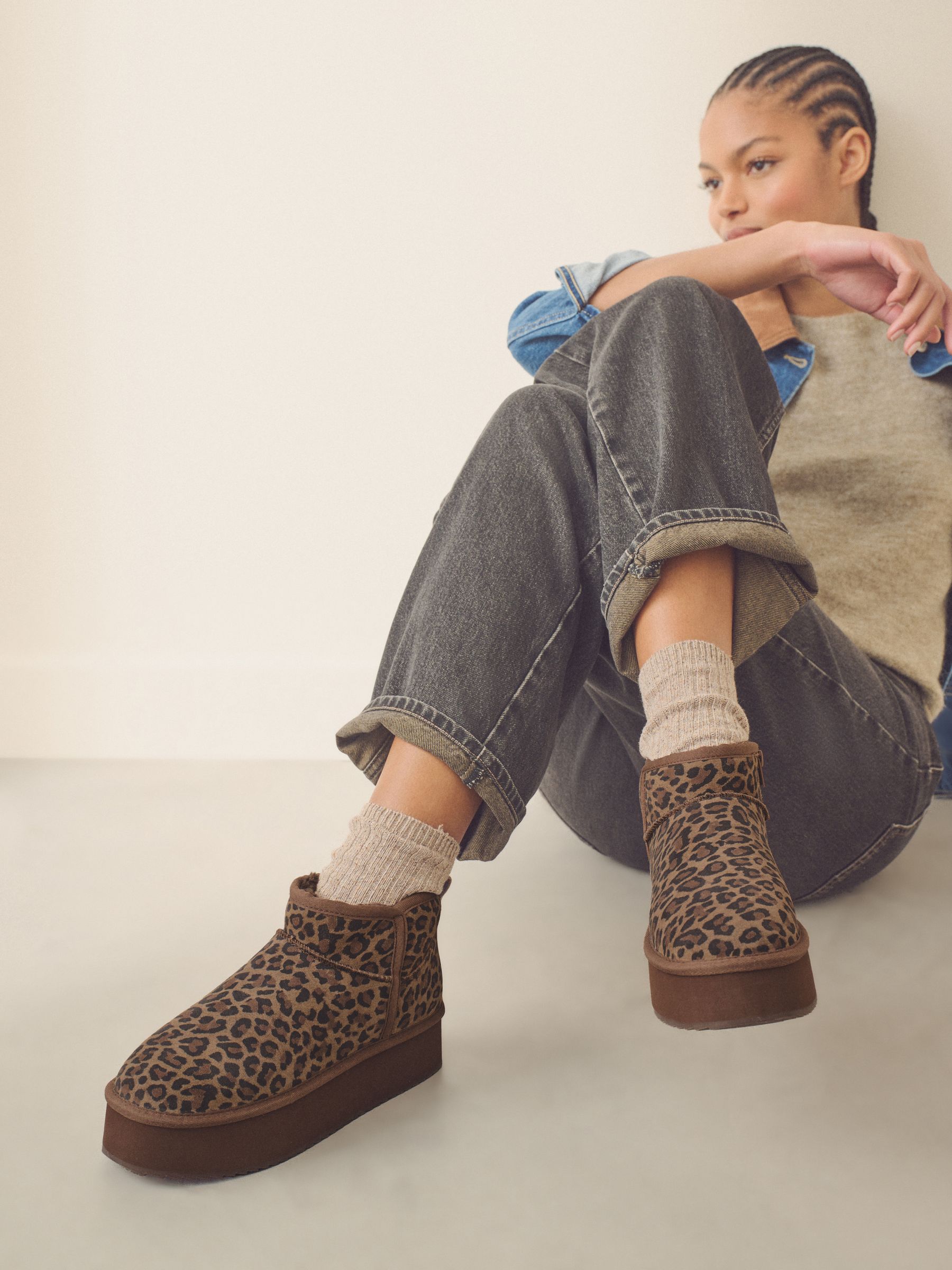 Buy Leopard Shower Repellent Suede Faux Fur Lined Super Platform Boots ...