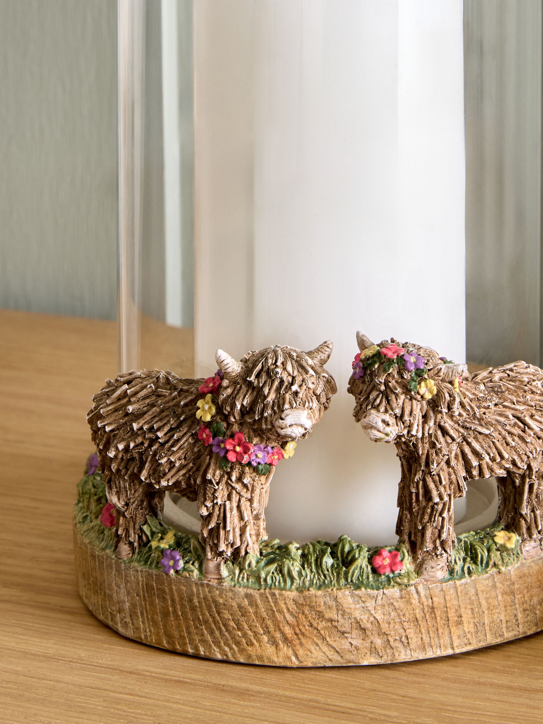 Buy Natural Hamish The Highland Cow Floral Hurricane Candle Holder from ...