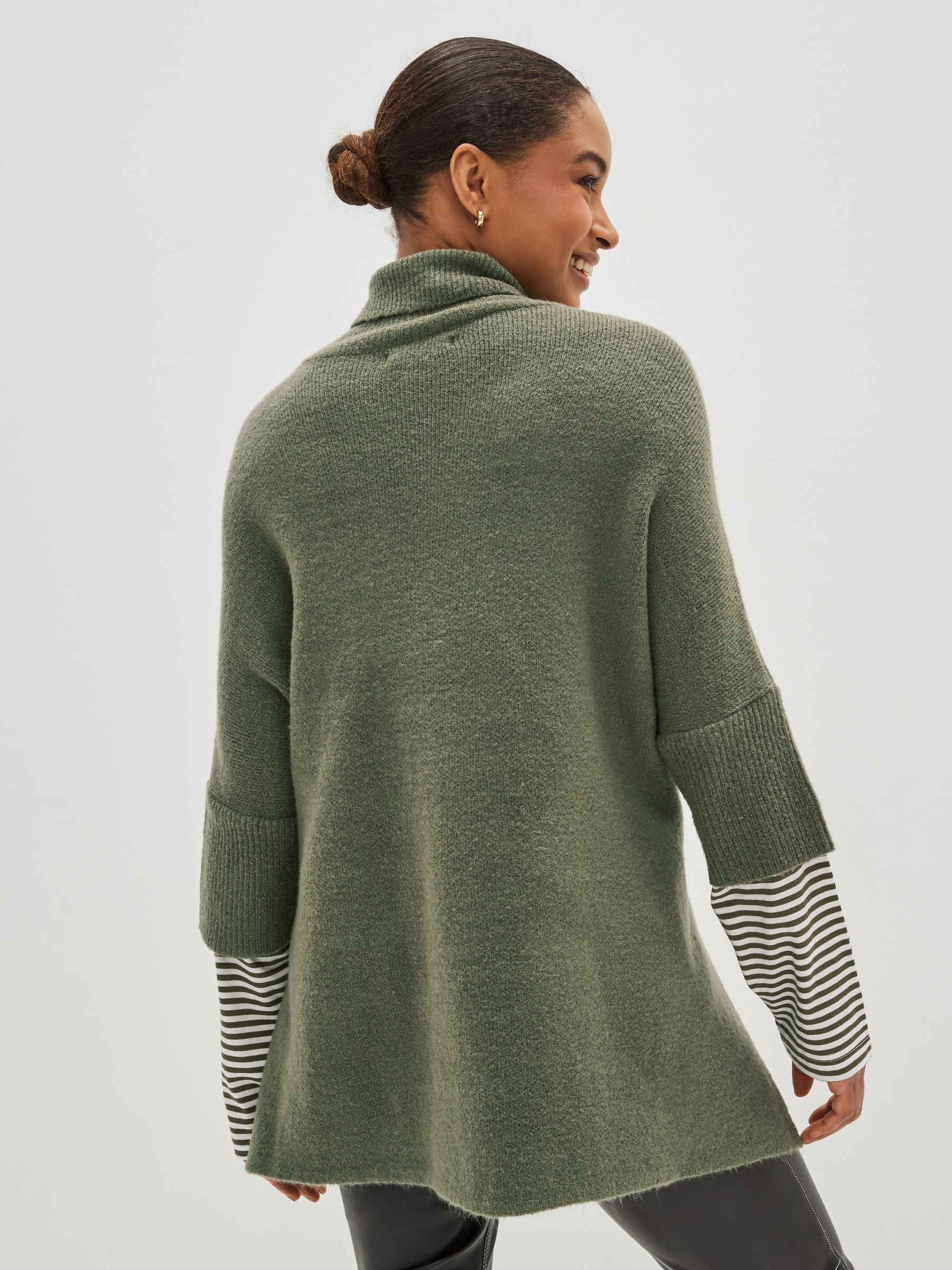 Buy Khaki/Green Knitted Poncho with Stripe Sleeve from Next Australia
