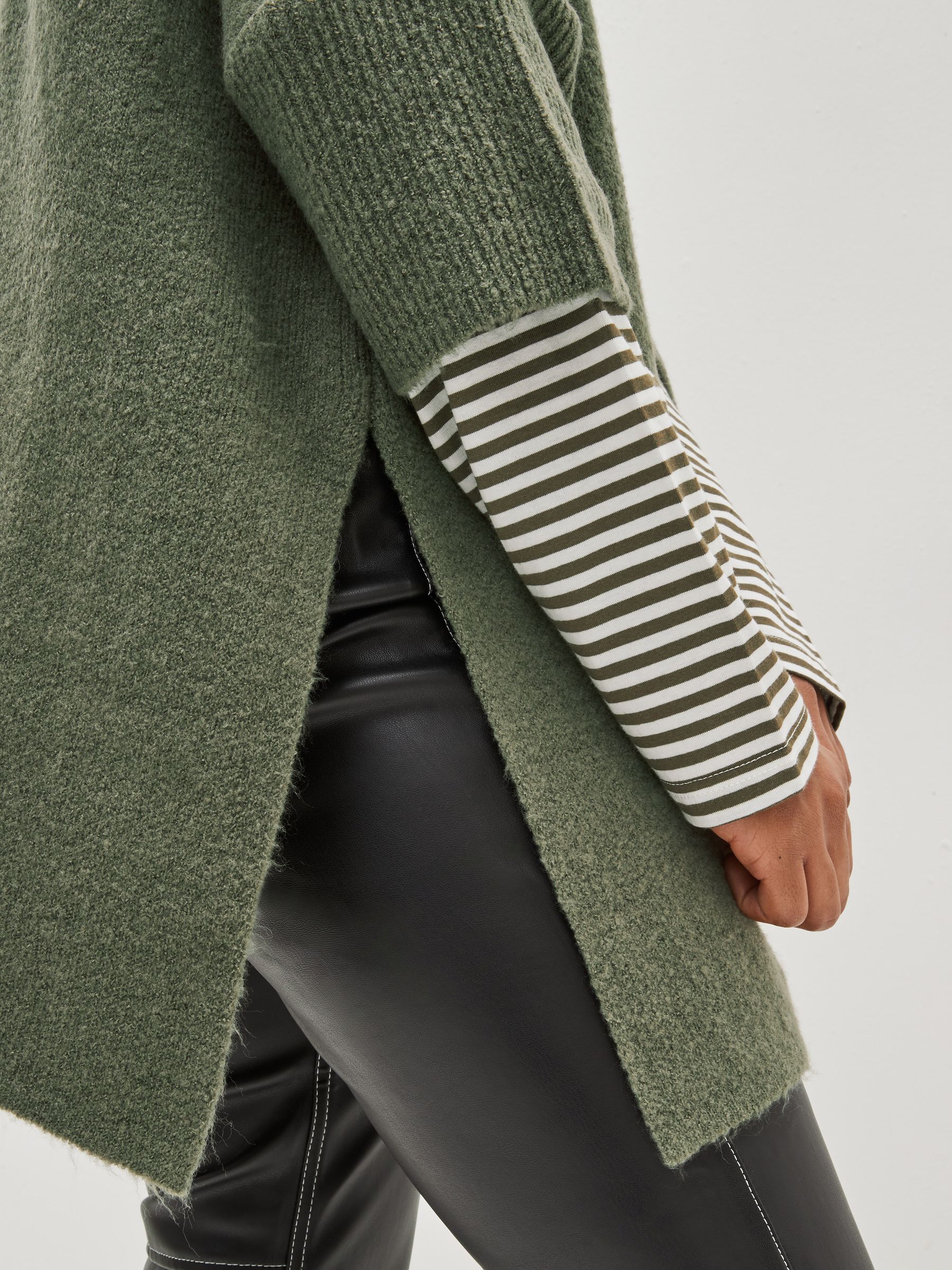 Buy Khaki/Green Knitted Poncho with Stripe Sleeve from Next Ireland