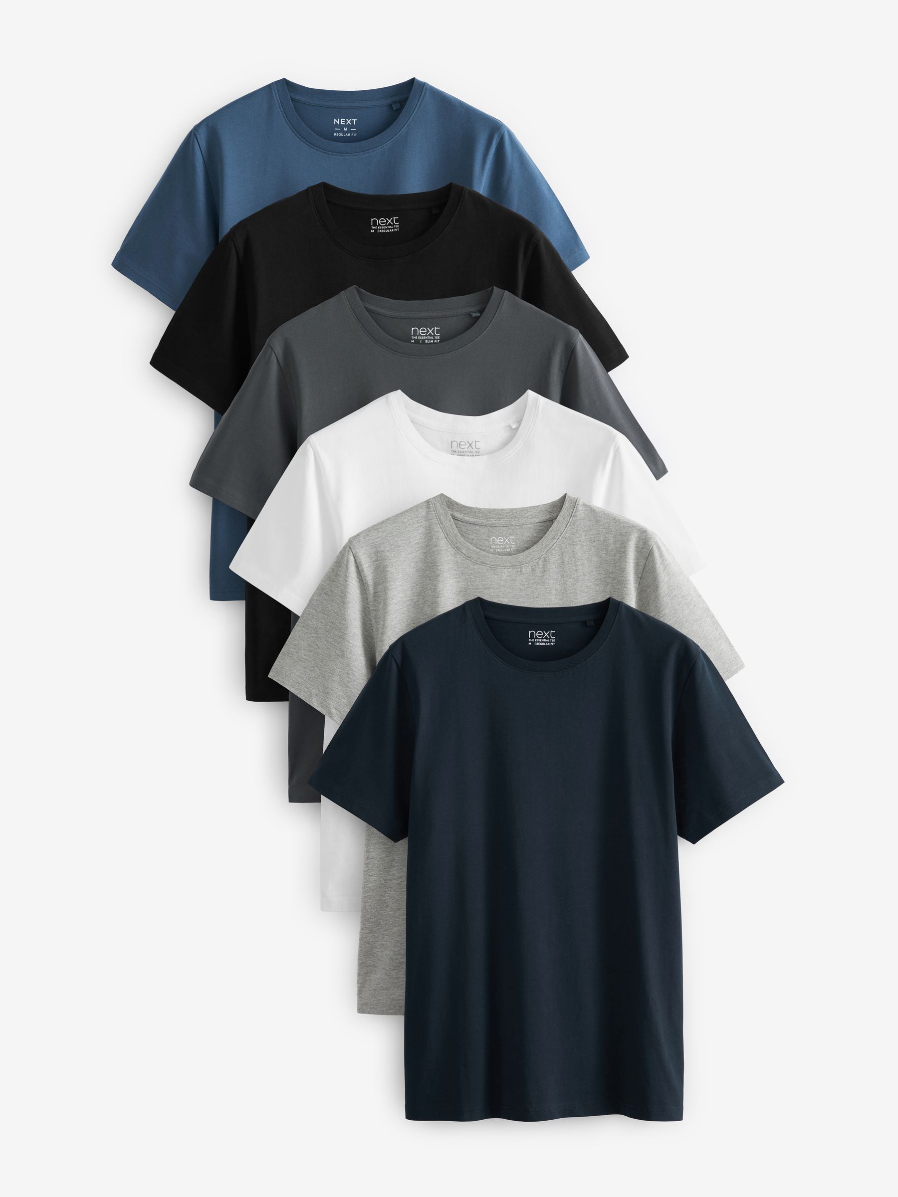 Buy Black/Slate/Grey Marl/White/Navy/Blue Regular Fit Essential Cotton ...