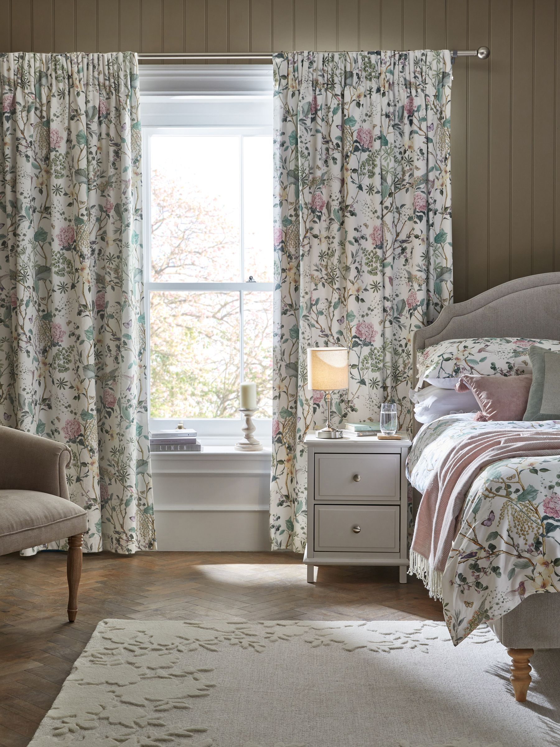 Buy Natural Next Reflections Floral Pencil Pleat Blackout/Thermal ...