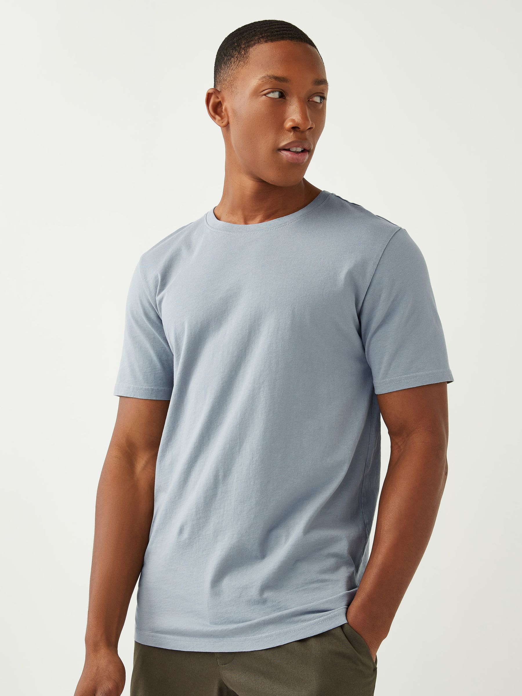 Buy Grey Silver Slim Fit Essential Crew Neck Cotton T-Shirt from the ...