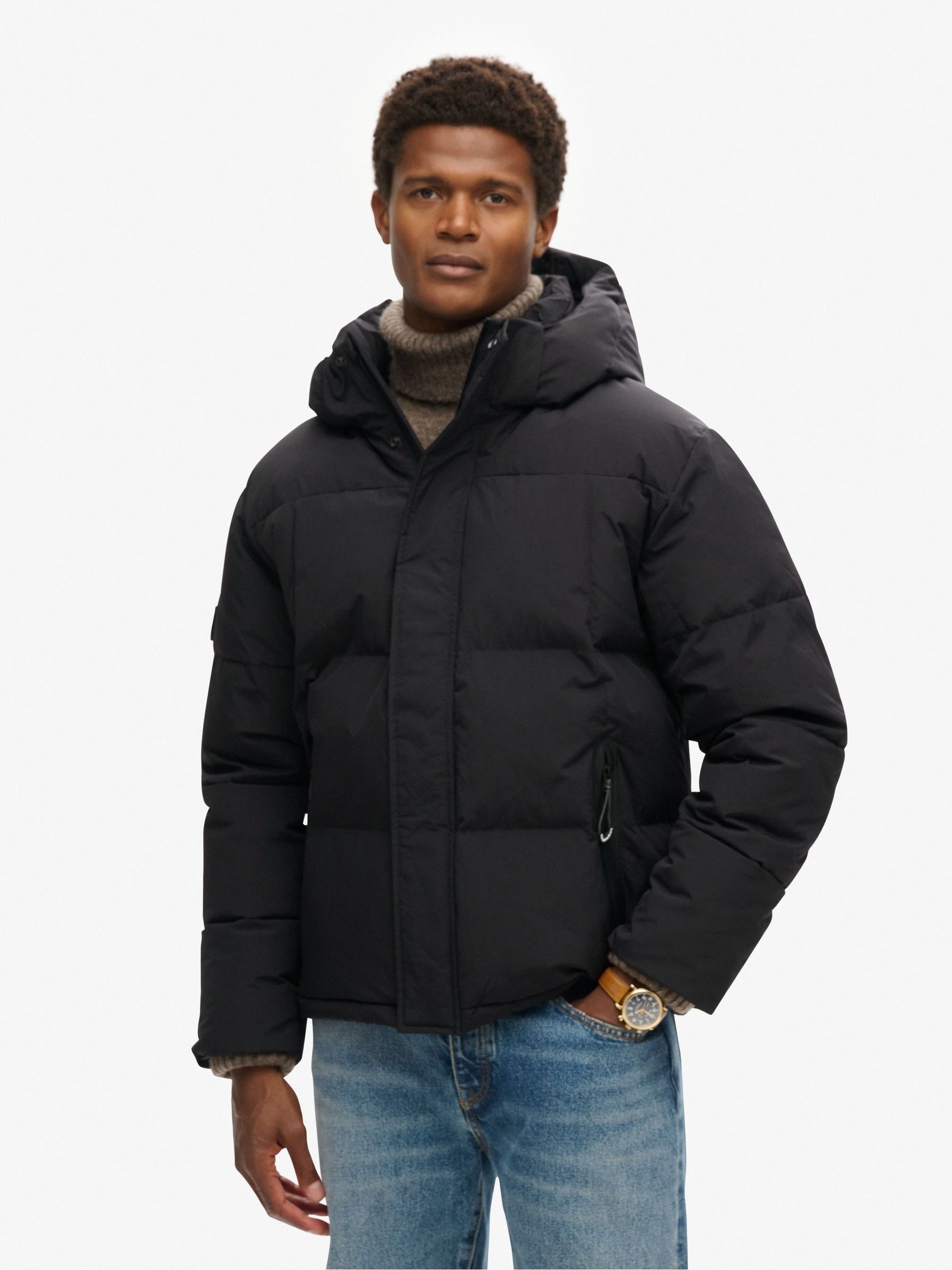 Buy Superdry Black Hooded Box Quilt Puffer Coat Water-Repellent Jacket ...
