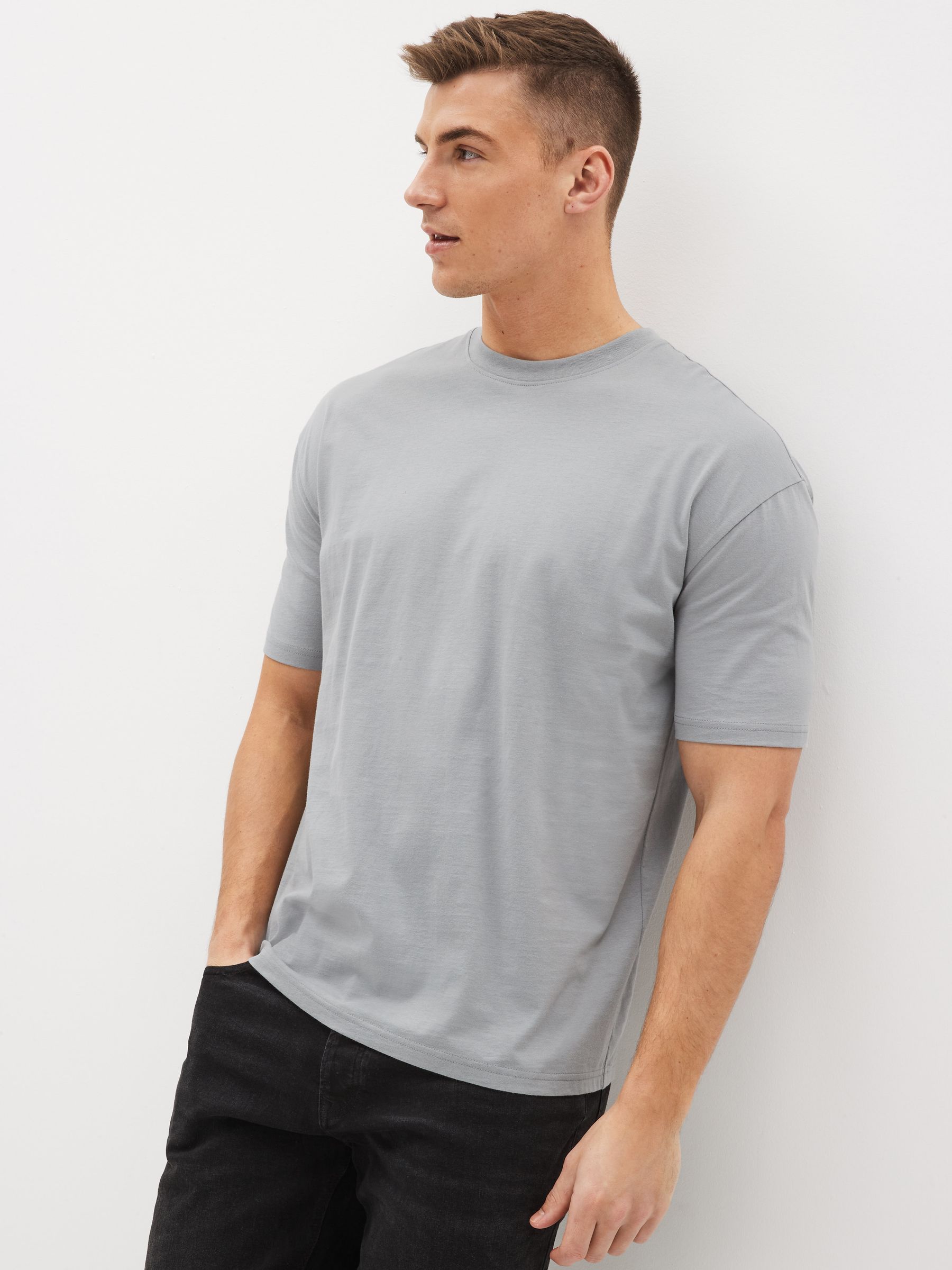 Buy Grey Silver Relaxed Fit Essential Crew Neck Cotton T-Shirt from the ...