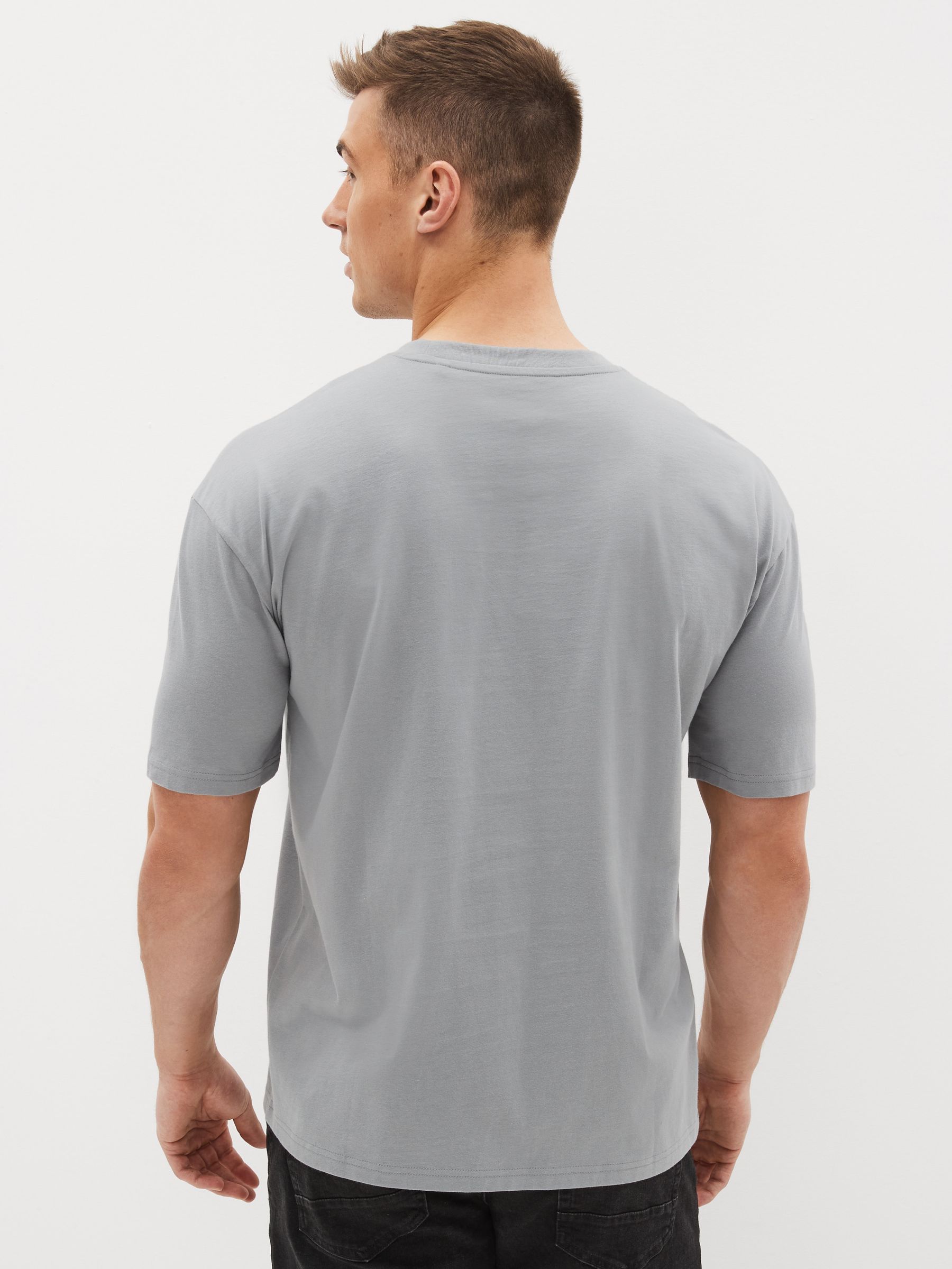 Buy Grey Silver Relaxed Fit Essential Crew Neck Cotton T-Shirt from the ...