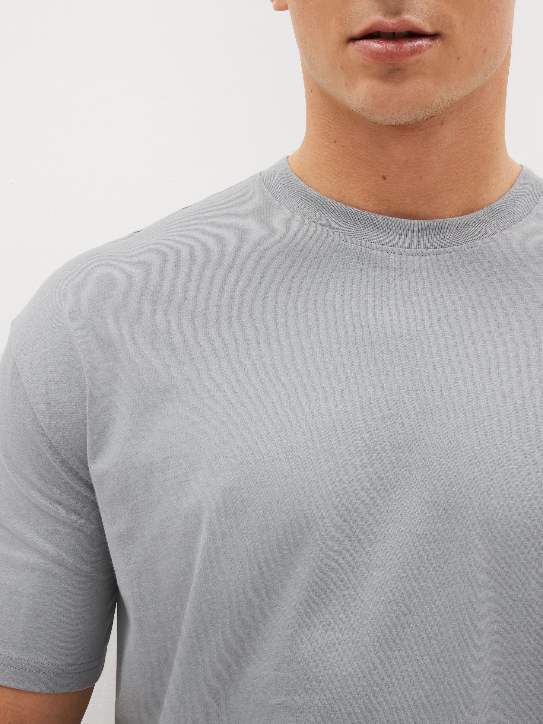Buy Grey Silver Relaxed Fit Essential Crew Neck Cotton T-Shirt from the ...