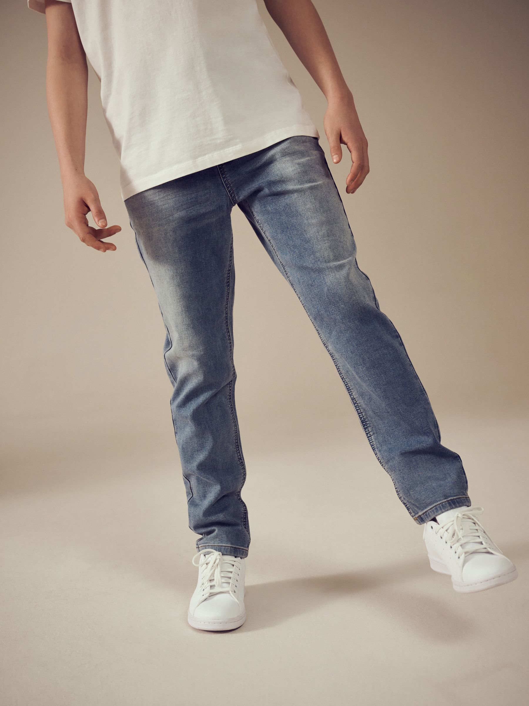 Buy Light Blue Regular Fit Stretch Elasticated Waist Jeans (3-16yrs ...