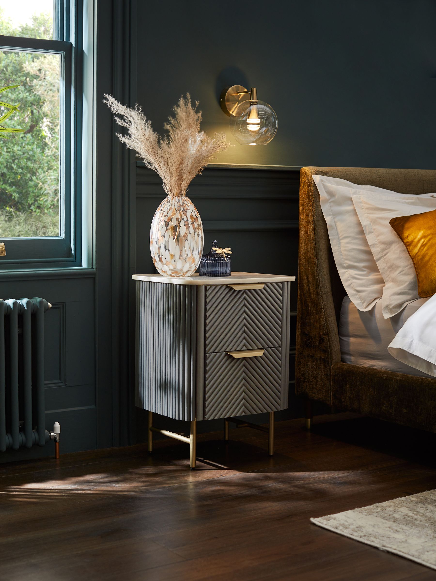 Buy Dark Grey Valencia Marble and Mango Wood 2 Drawer Bedside Table from the Next UK online shop