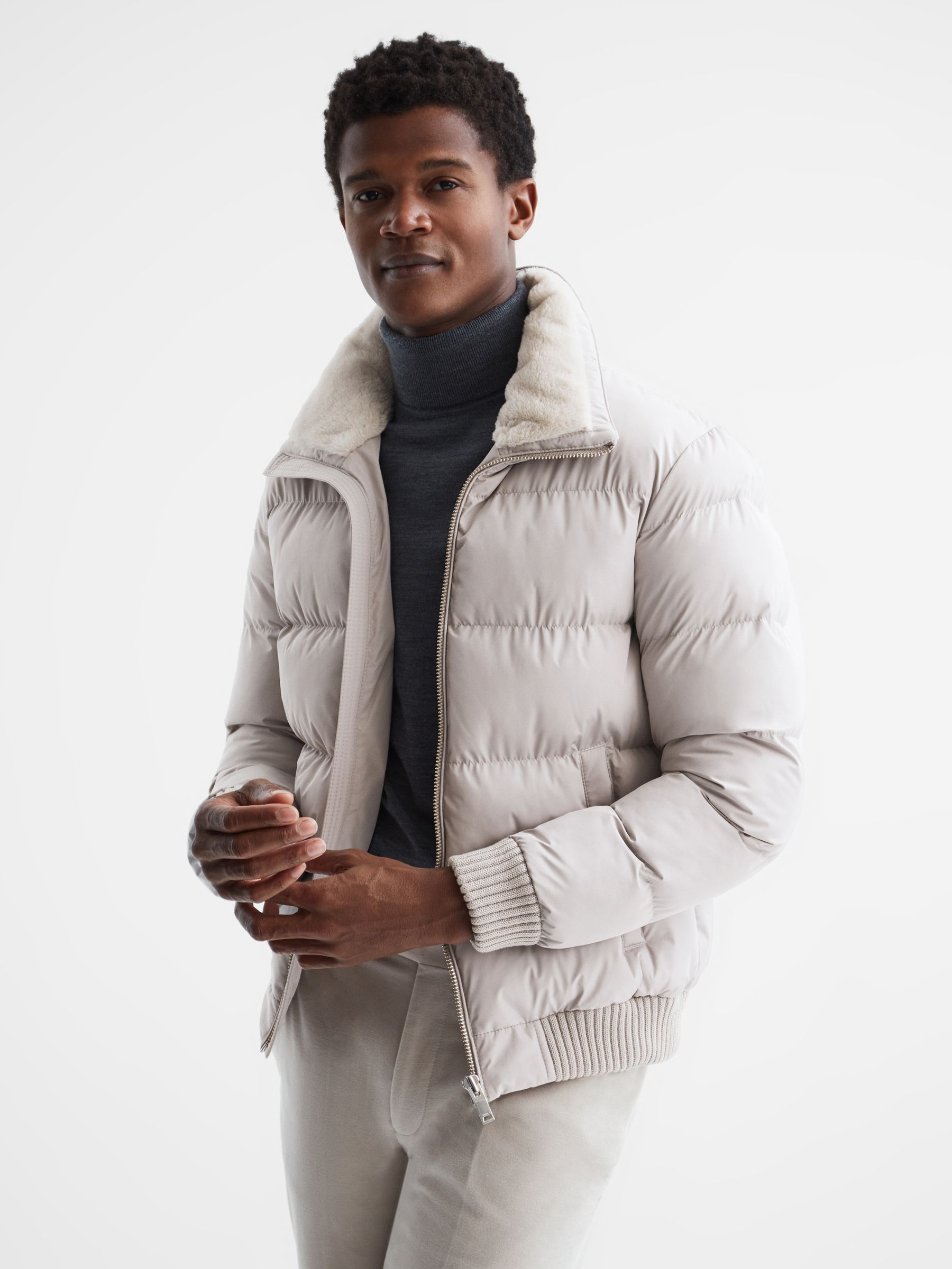 Buy Reiss Stone Frost Faux Fur Trim Puffer Jacket from the Next UK ...