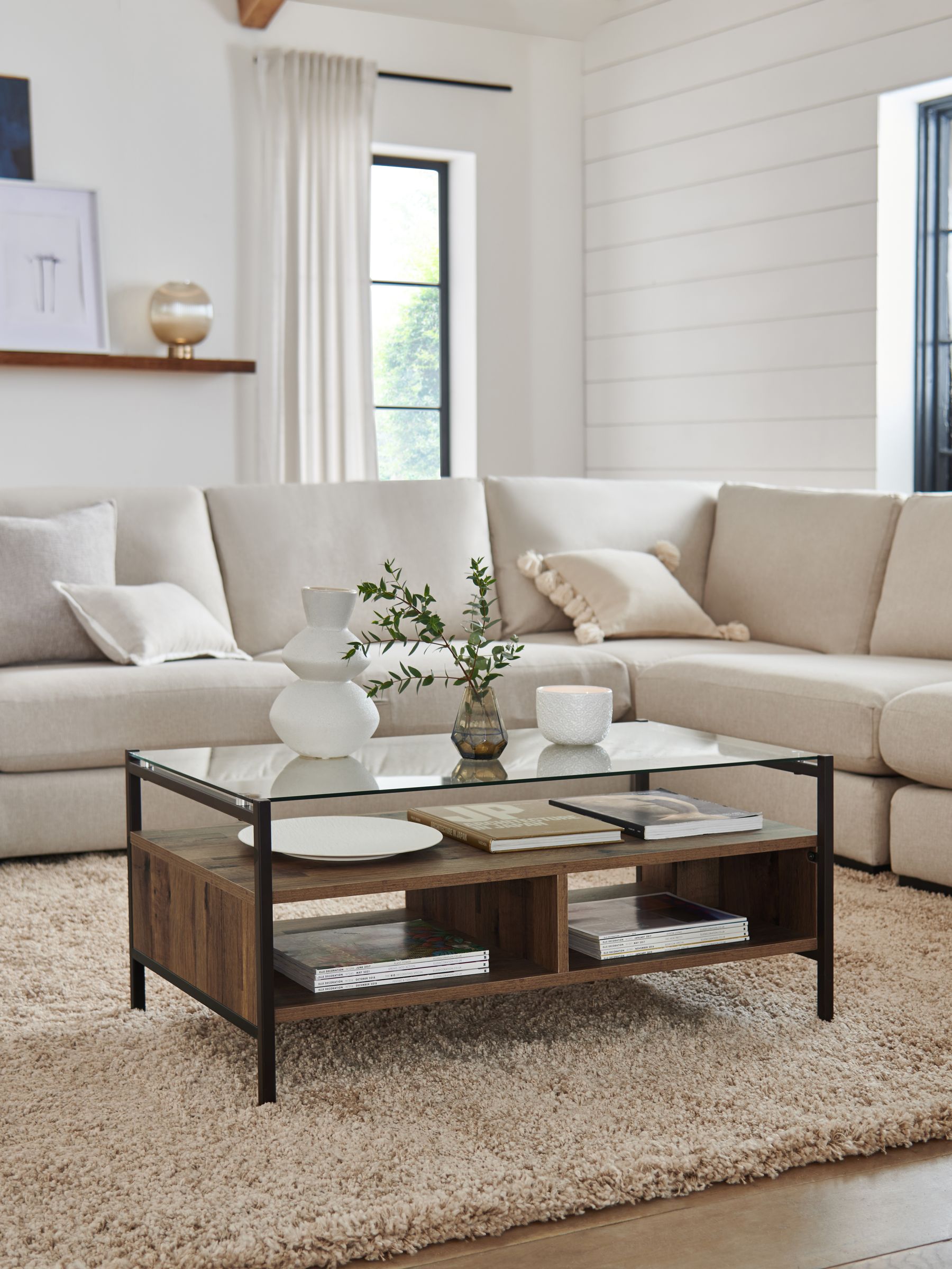 Dark wood and glass coffee table store