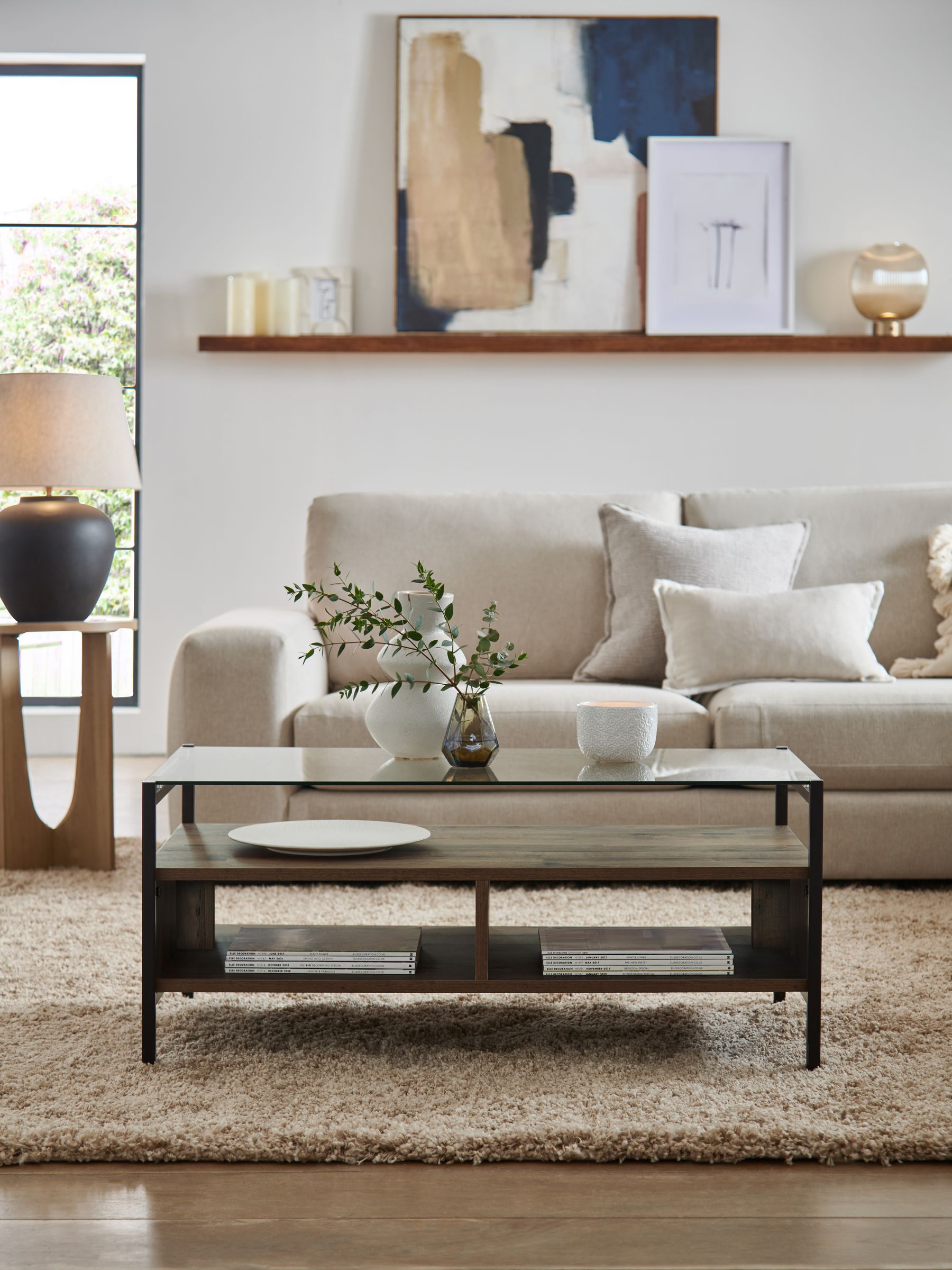 Buy Dark Bronx Oak Effect Glass Coffee Table from the Next UK online shop