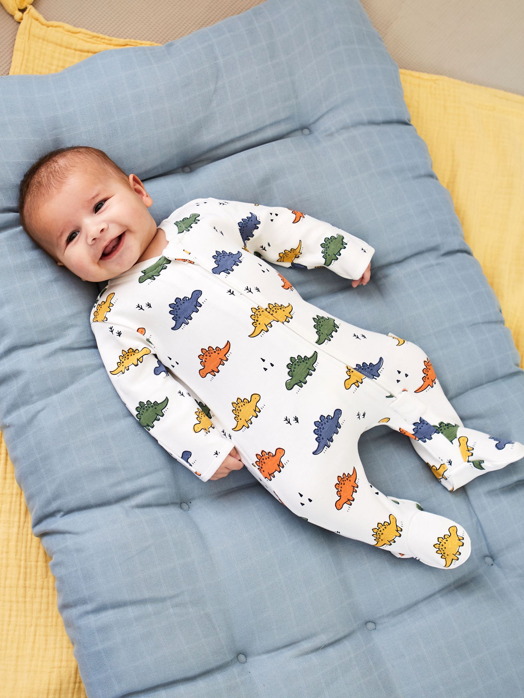 Buy JoJo Maman Bébé White Multi Dinosaur Print Zip Cotton Baby ...