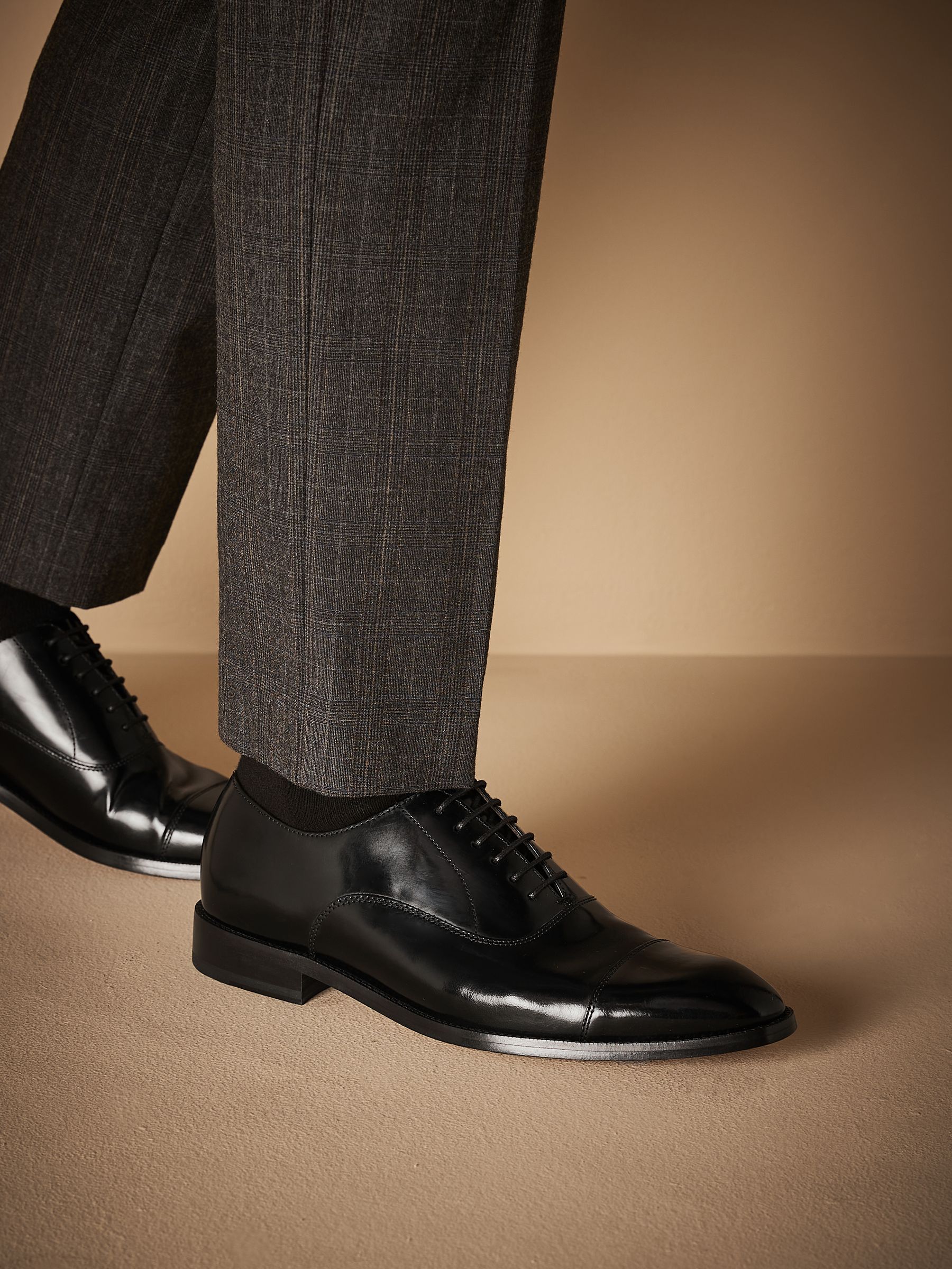 Buy Black Standard Fit Signature Leather Sole Oxford Toe Cap Shoes from ...