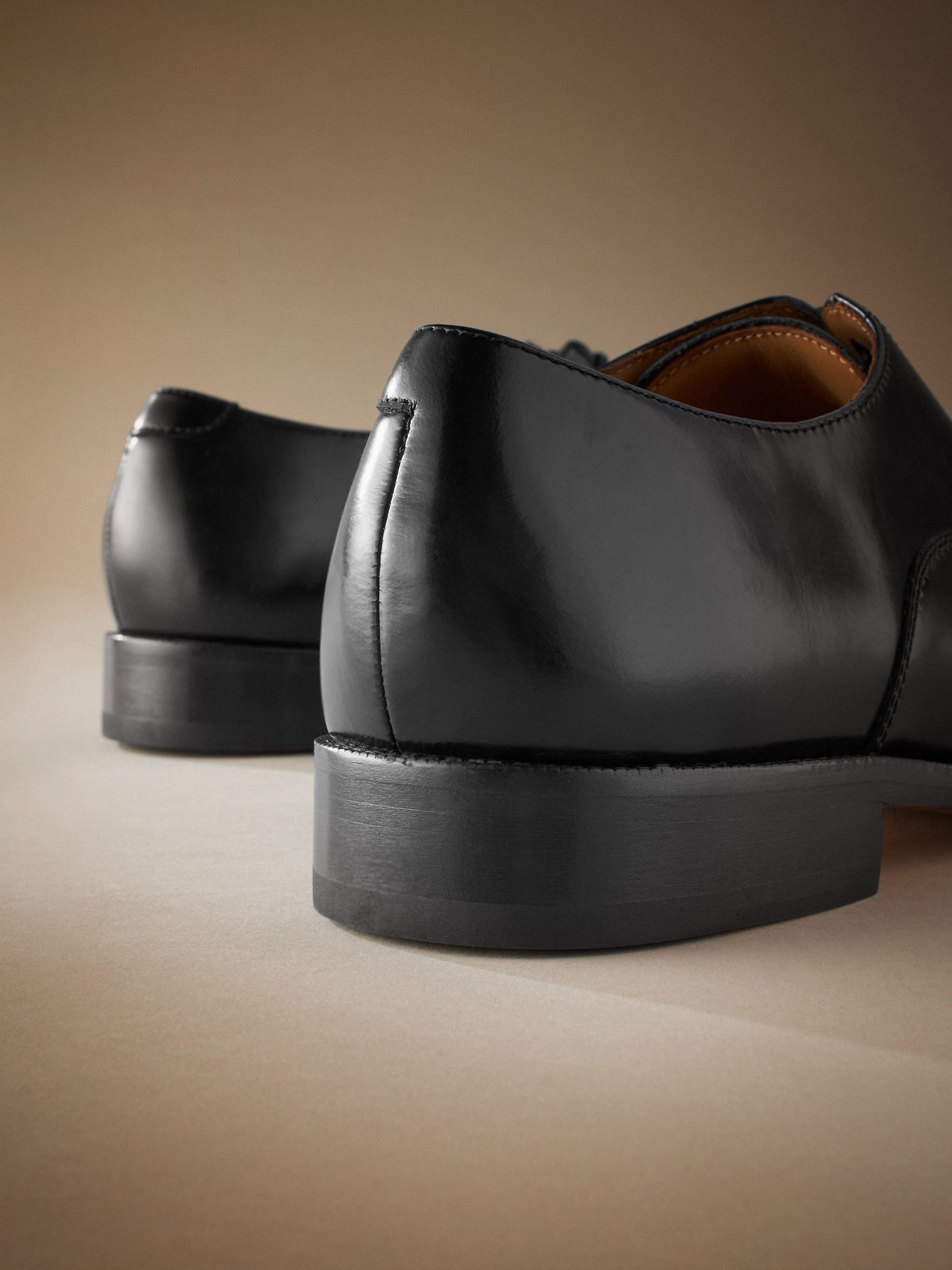 Buy Black Standard Fit Signature Leather Sole Oxford Toe Cap Shoes from ...