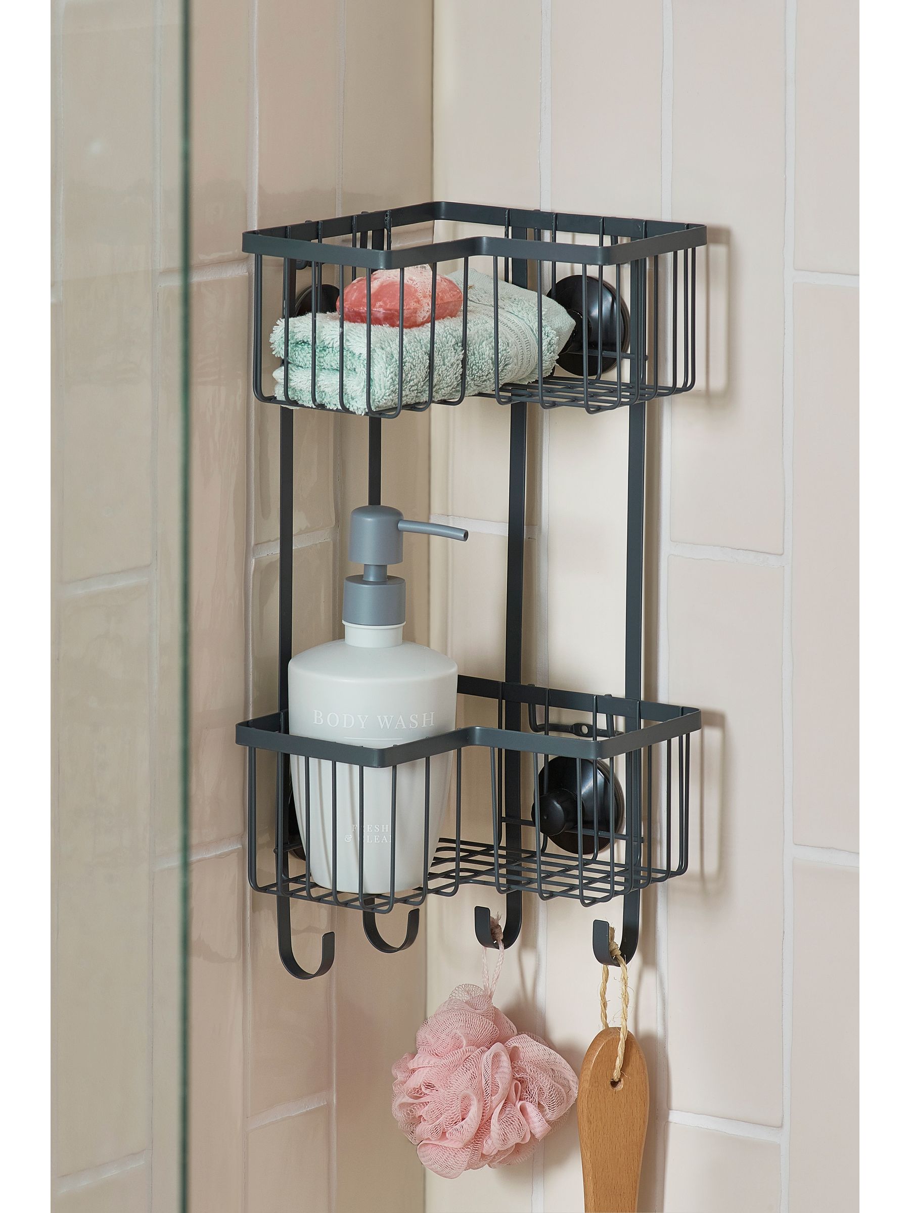 Buy Charcoal Grey Bronx Wire Corner Double Shower Caddy from the Next ...