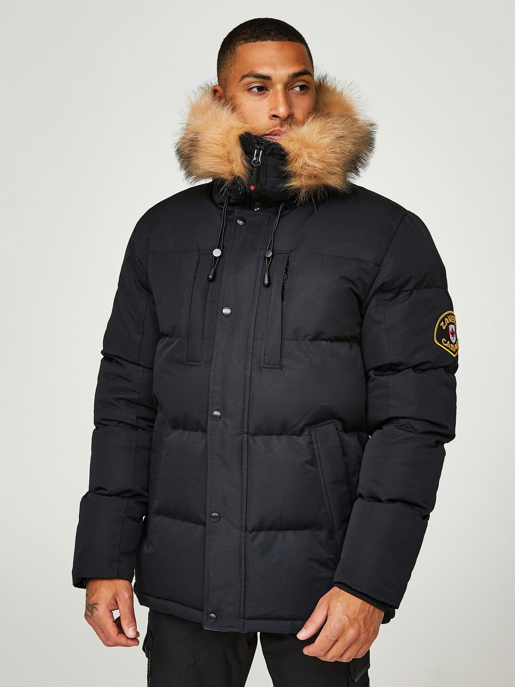 Buy Zavetti Canada Black Oshawa 2.0 Puffer Parka Jacket With Detachable ...