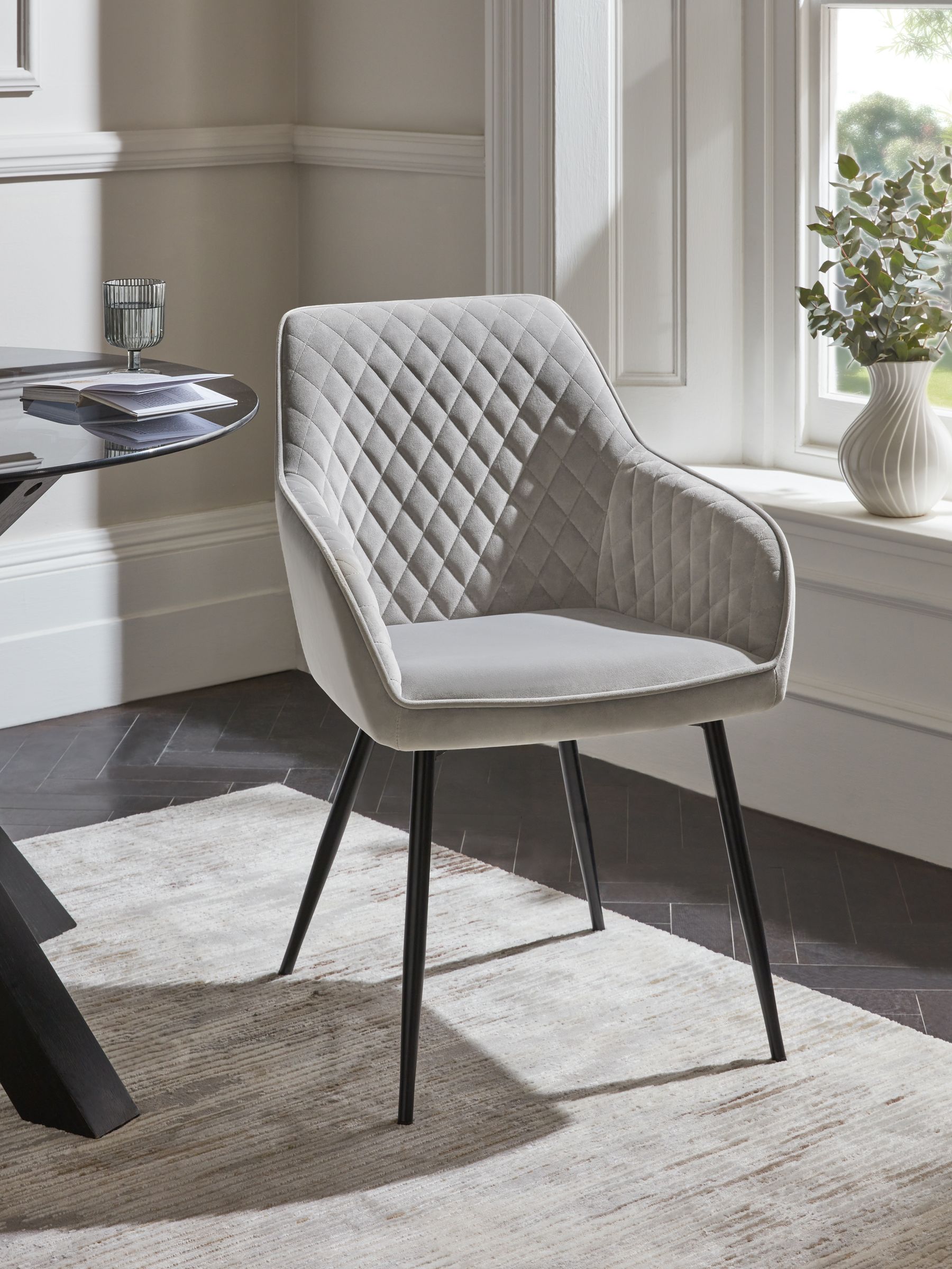 Buy Set of 2 Soft Velvet Mid Grey Hamilton Black Leg Quilted Dining ...