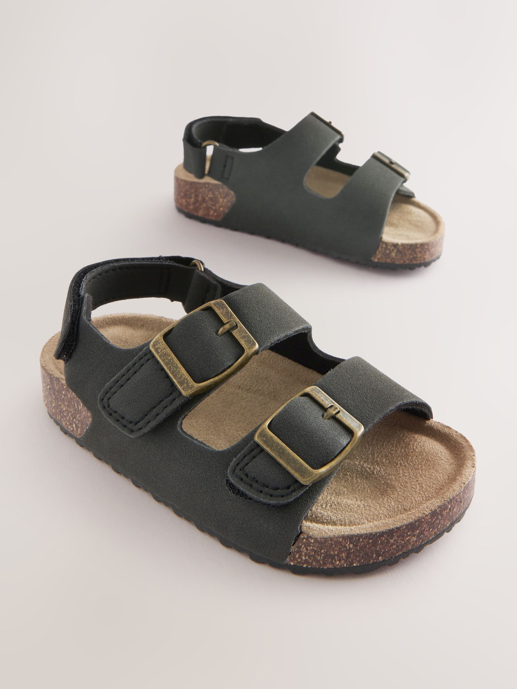 Buy Black Standard Fit (F) Double Buckle Cushioned Footbed Sandals from ...