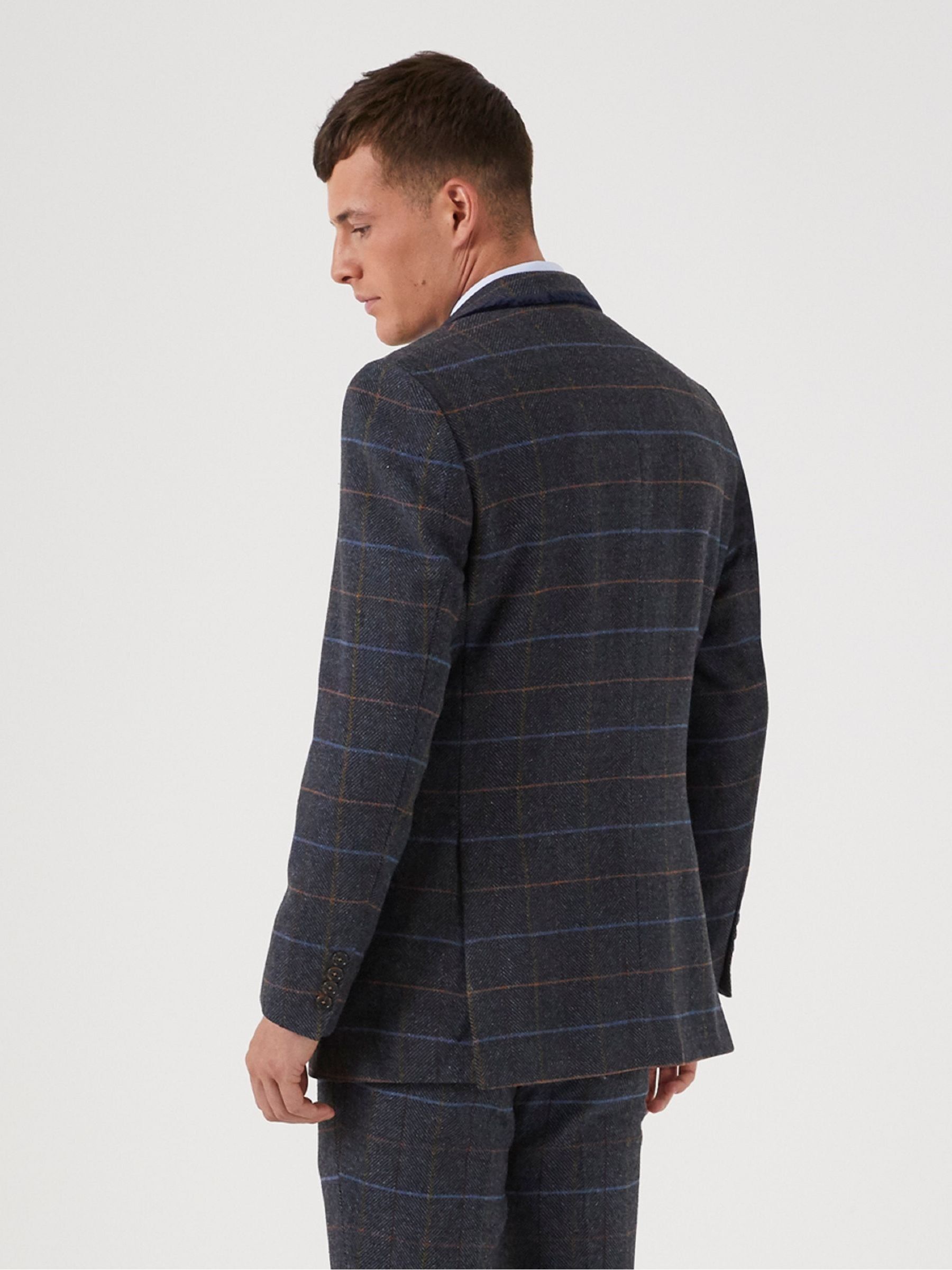 Buy Skopes Grey Tailored Fit Doyle Tweed Wool Blend Suit: Jacket from ...