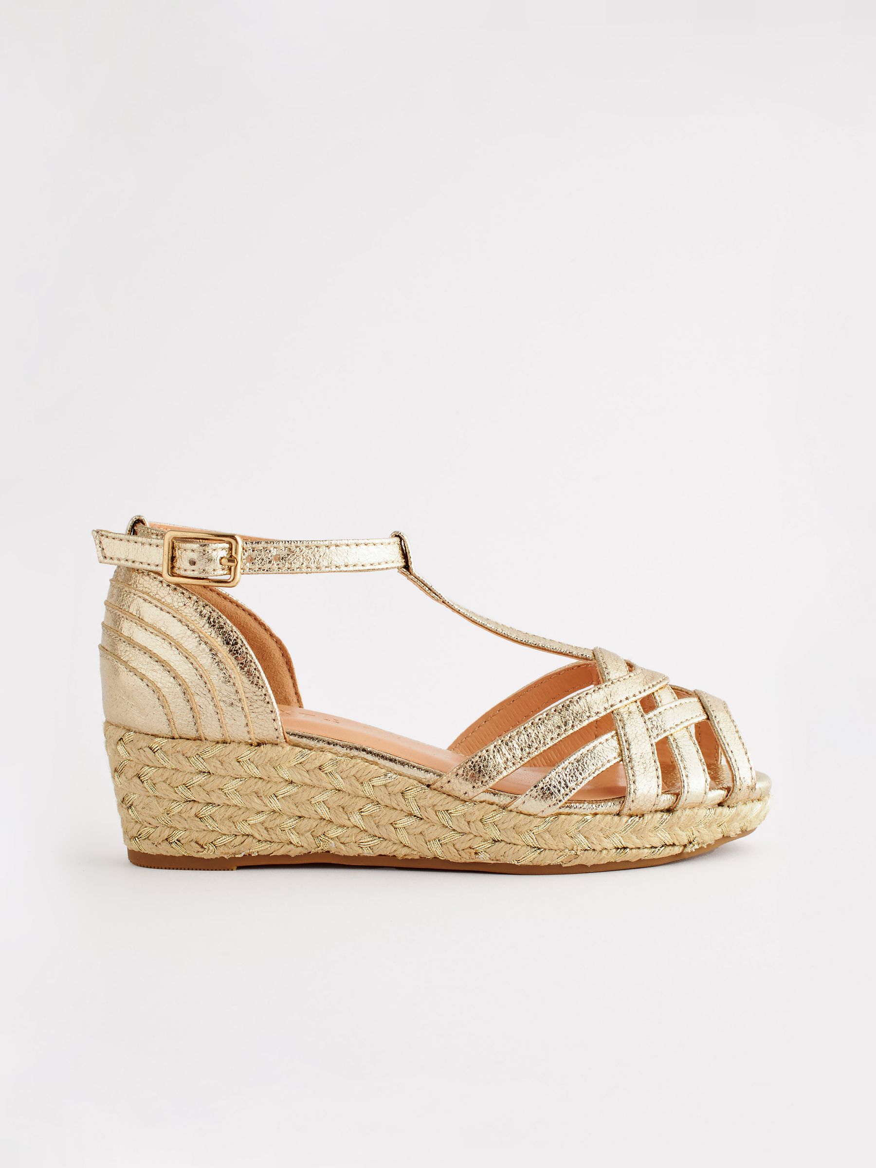 Buy Gold Metallic Woven Wedge Ankle Strap Sandals from the Next UK ...