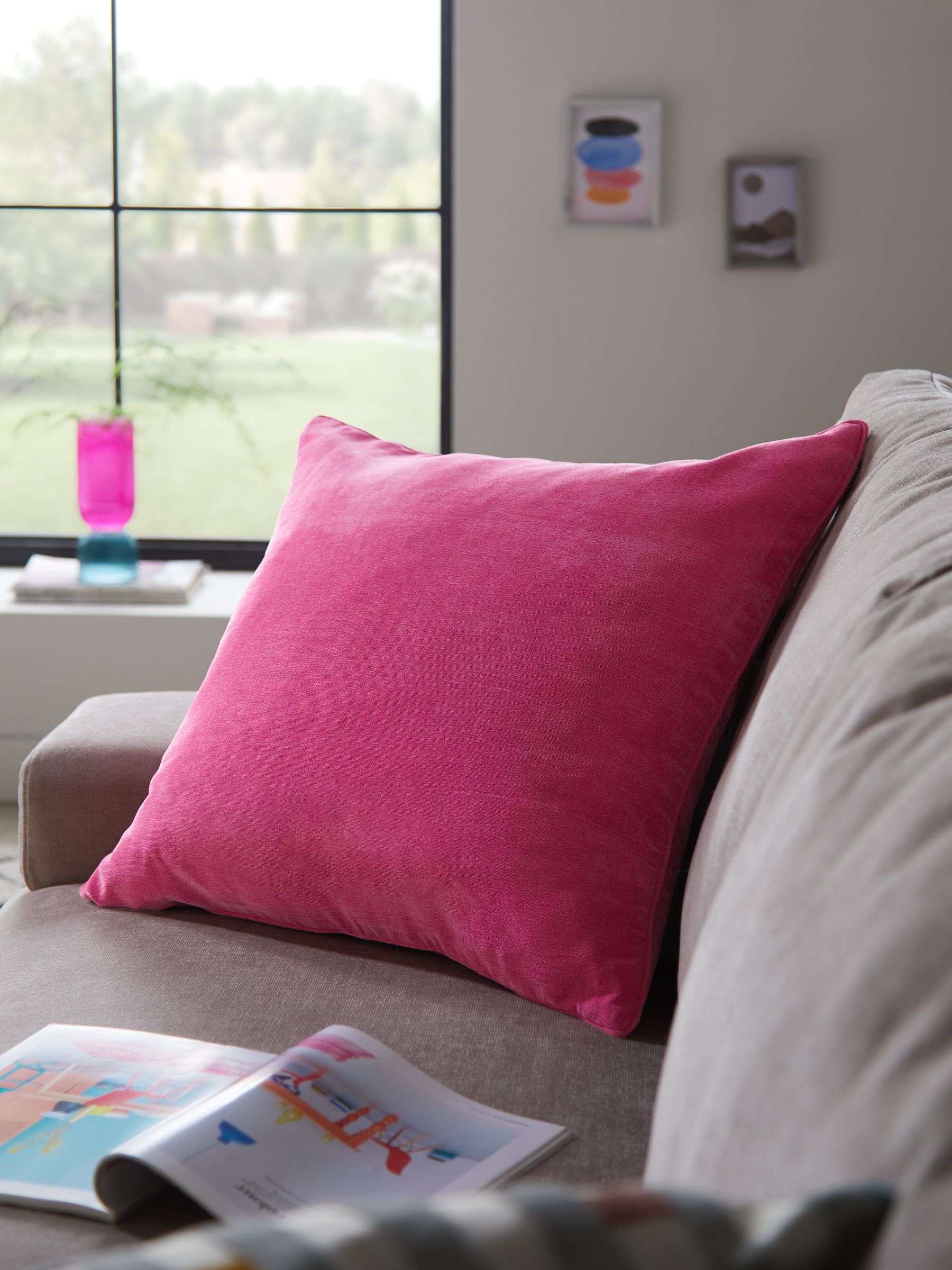 Buy Fuchsia Pink 59 x 59cm Soft Velour Cushion from the Next UK online shop