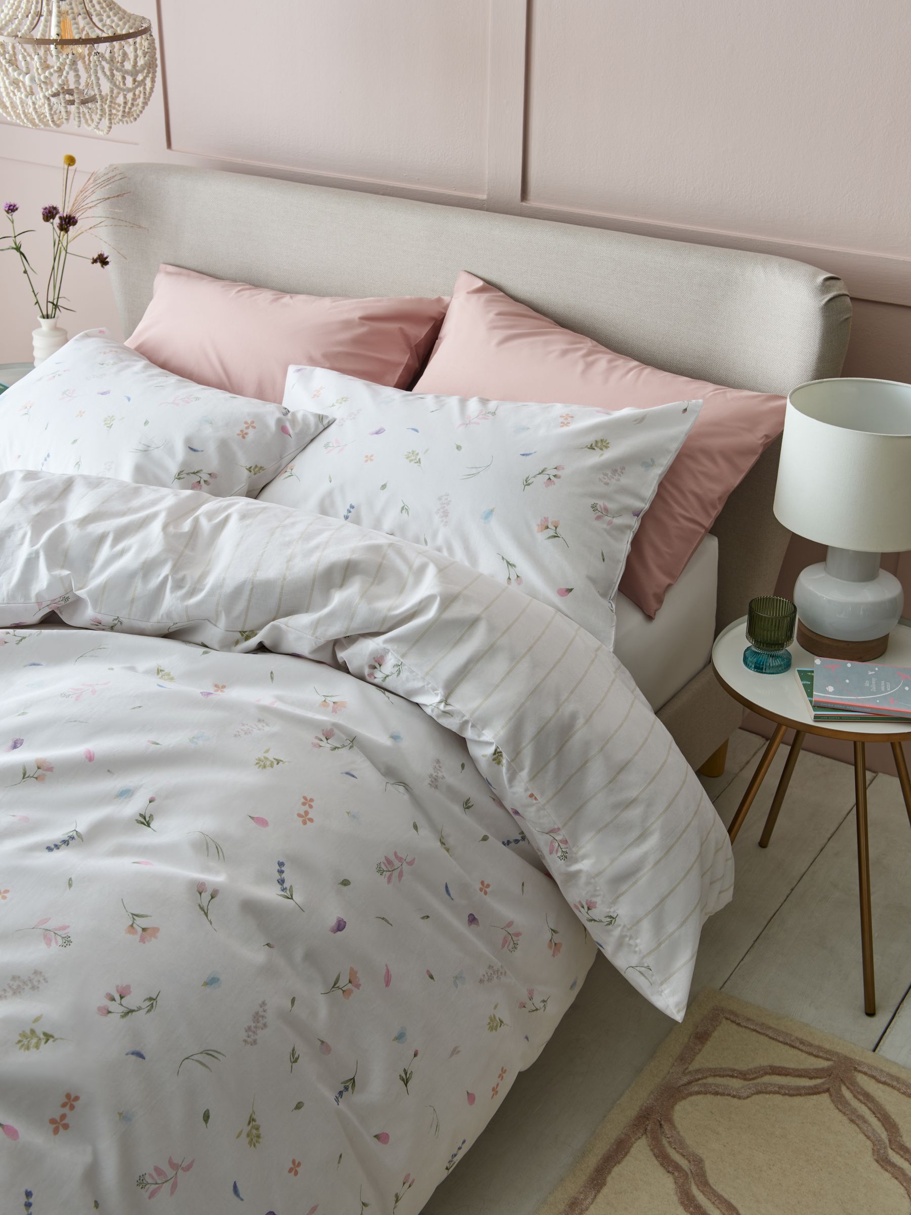 Buy White Petal 100% Cotton Printed Duvet Cover and Pillowcase Set from ...