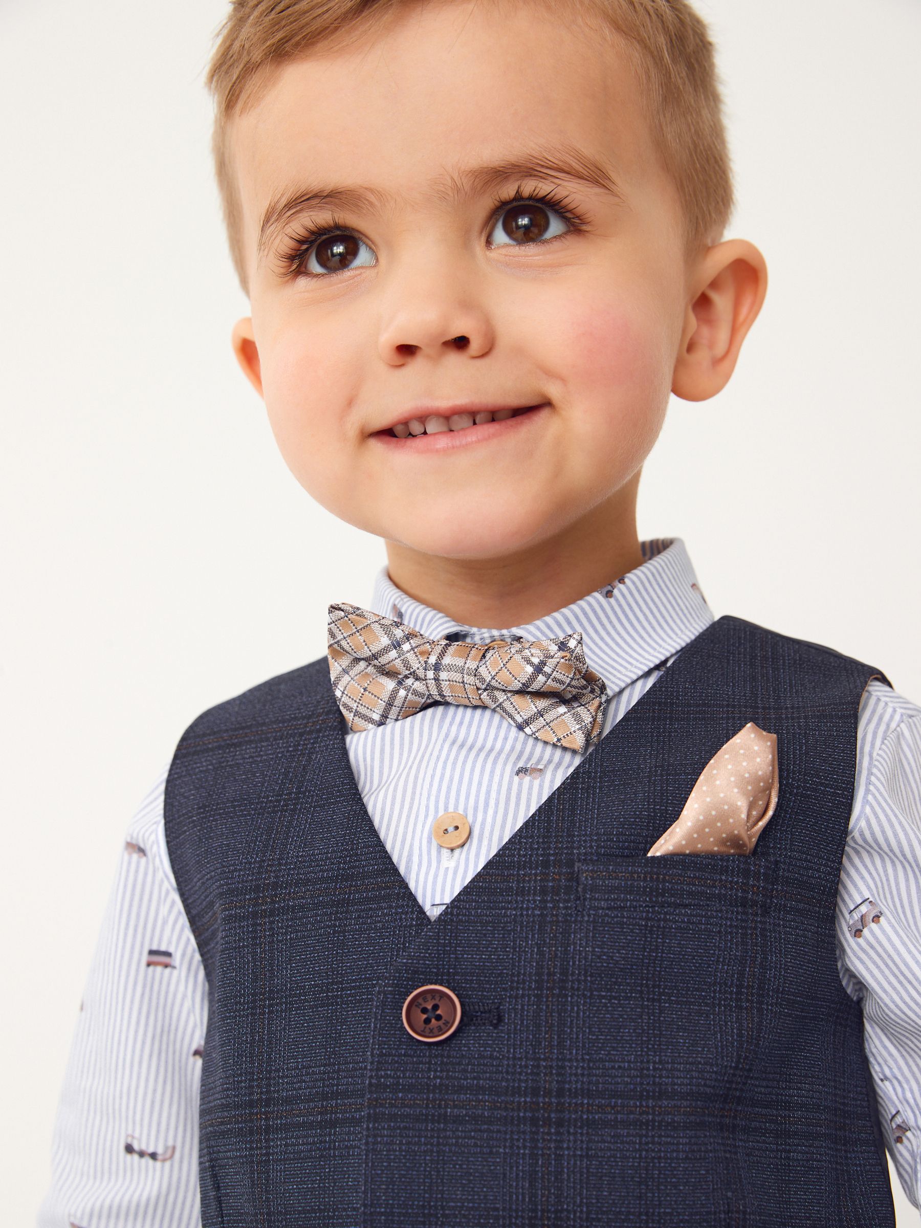 Buy Navy Blue Check Waistcoat Set With Shirt And Bow Tie (3mths-7yrs ...