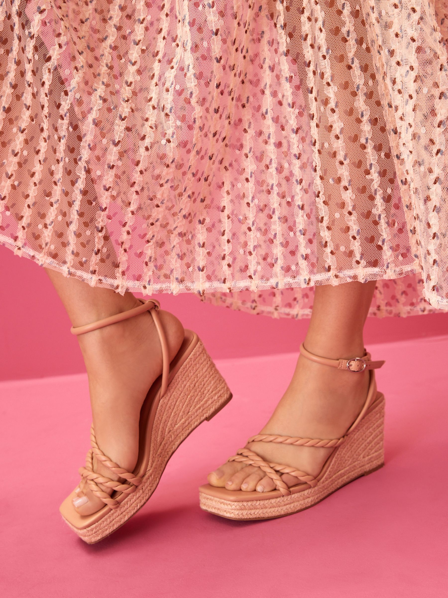 Buy Nude Forever Comfort® Twist Strap Detail Square Toe Wedge Sandals ...