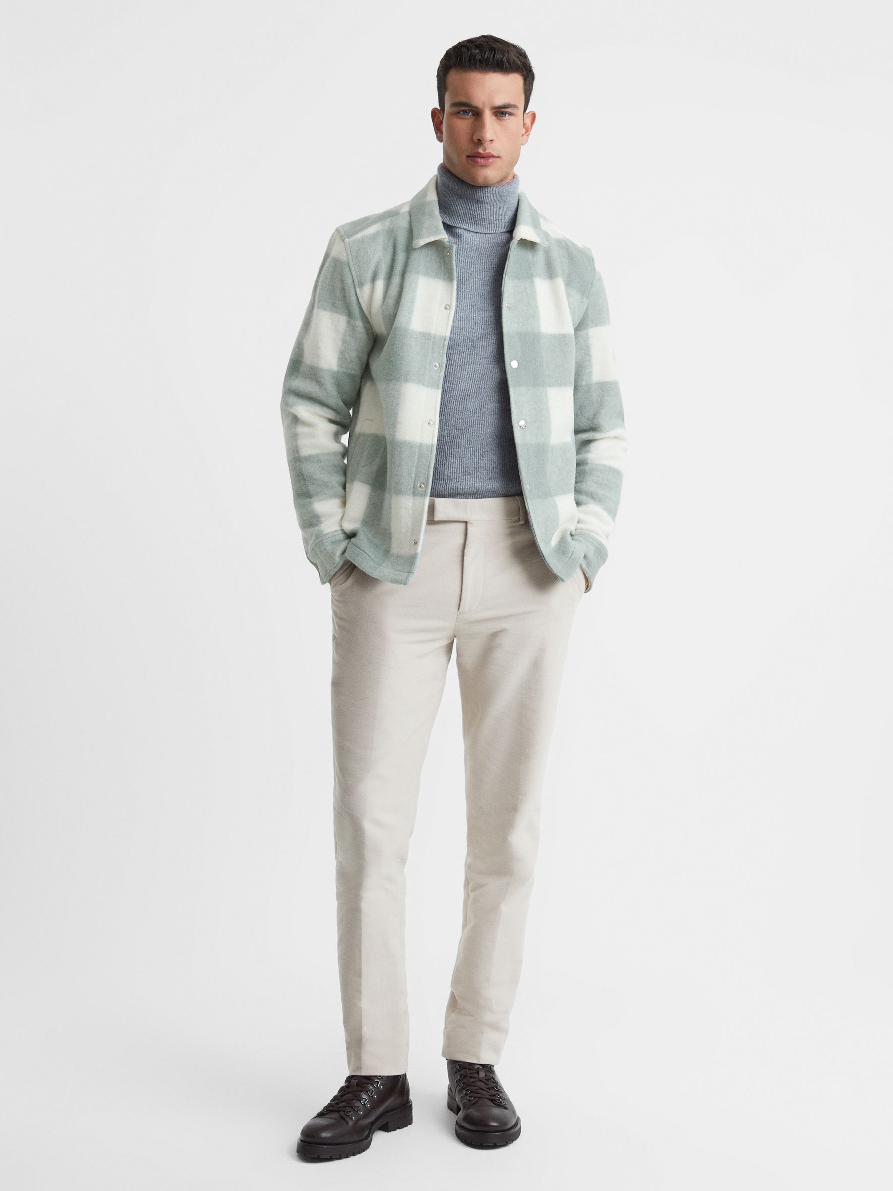 Buy Reiss Sage/White Scott Brushed Check Overshirt from the Next UK ...