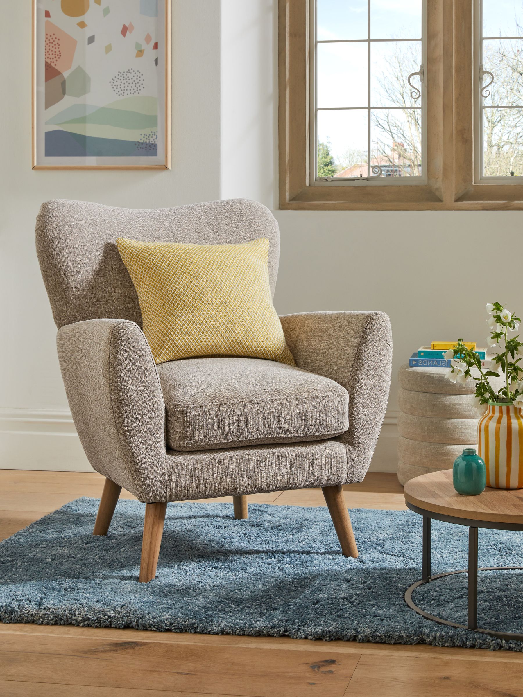 Buy Tweedy Plain Mid Natural Wilson II Highback Armchair from the Next ...