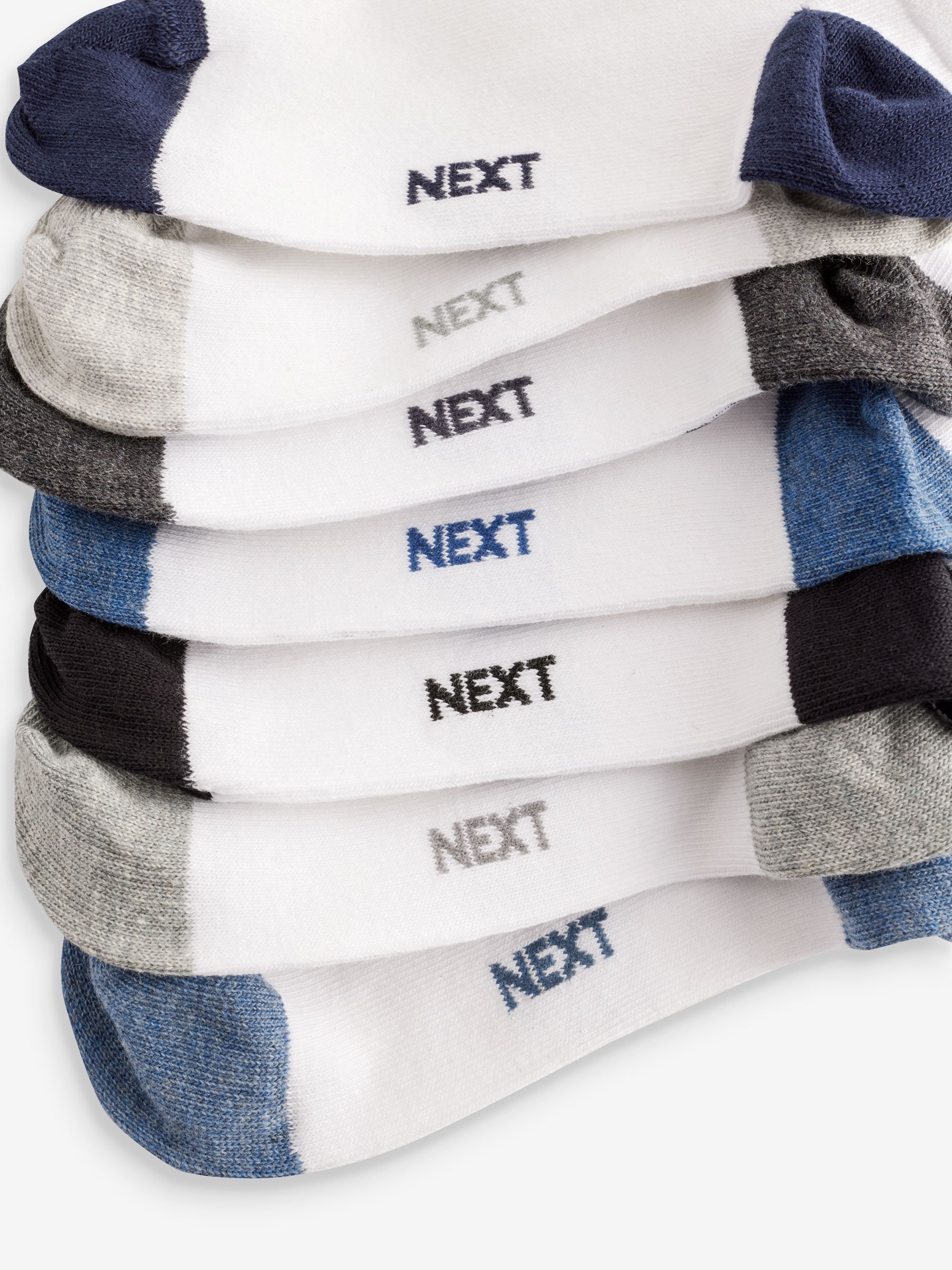 Buy White/Blue/Grey Heel And Toe Rich Trainers Socks 7 Pack from the ...