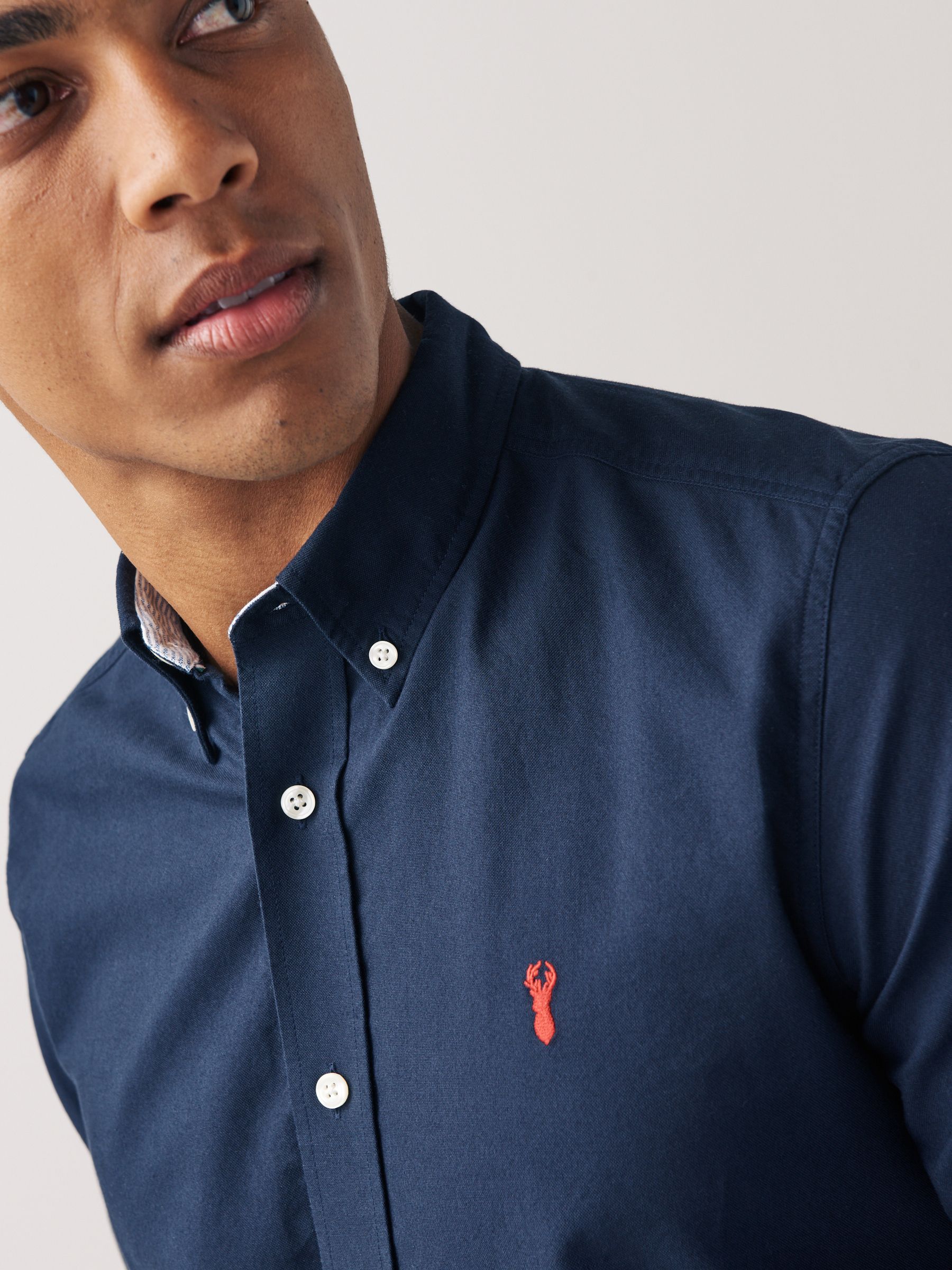 Buy Navy Blue Regular Fit Long Sleeve Oxford Shirt from the Next UK ...