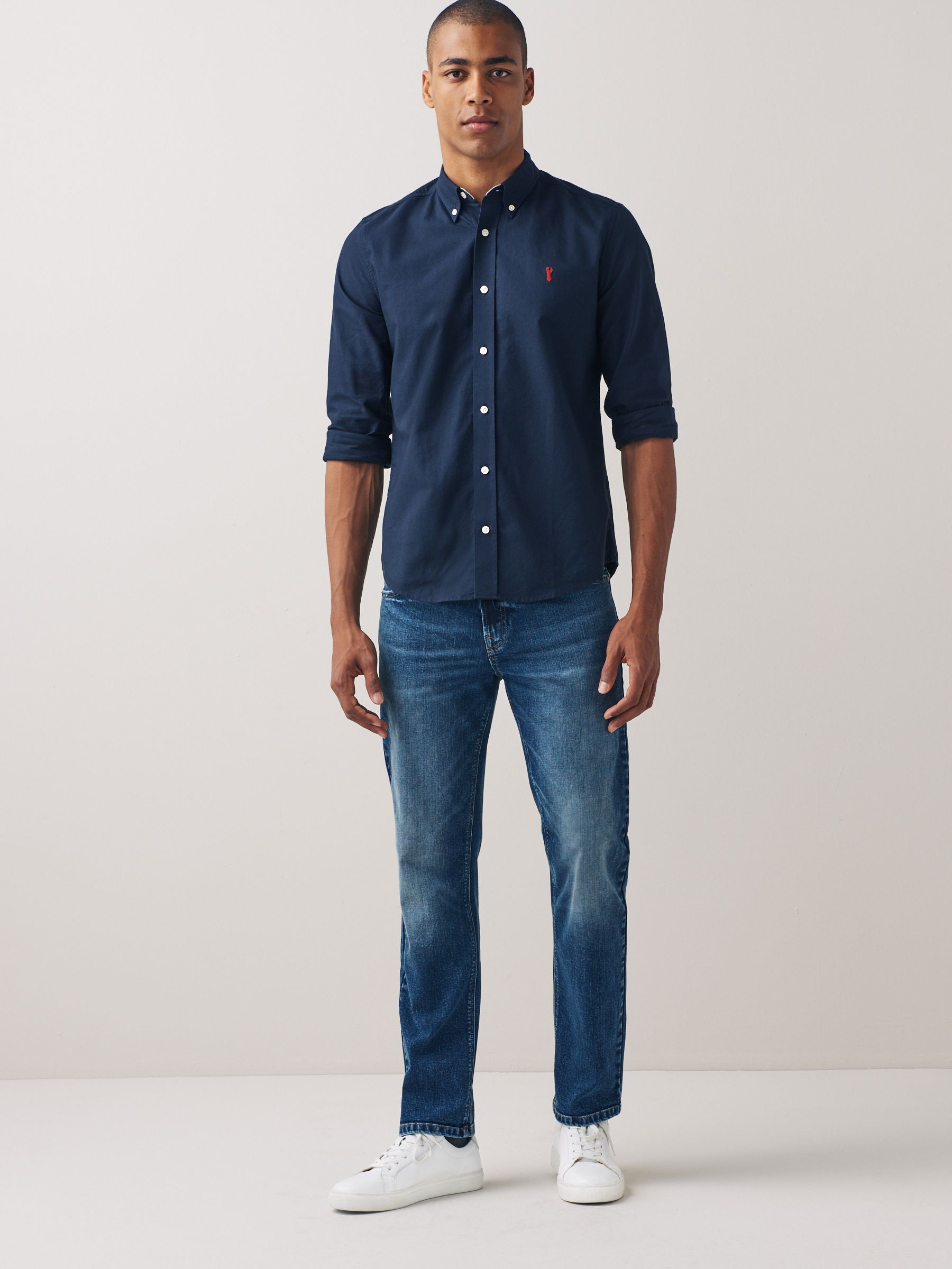 Buy Navy Blue Regular Fit Long Sleeve Oxford Shirt from the Next UK ...