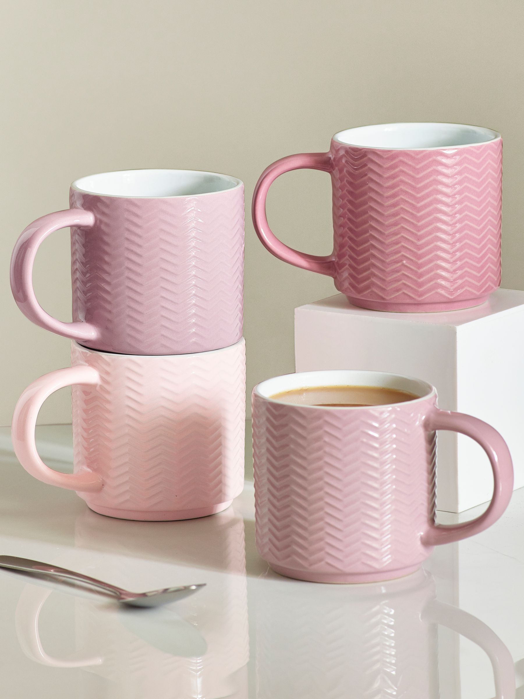 Buy Set of 4 Pink Textured Stacking Mugs from the Next UK online shop