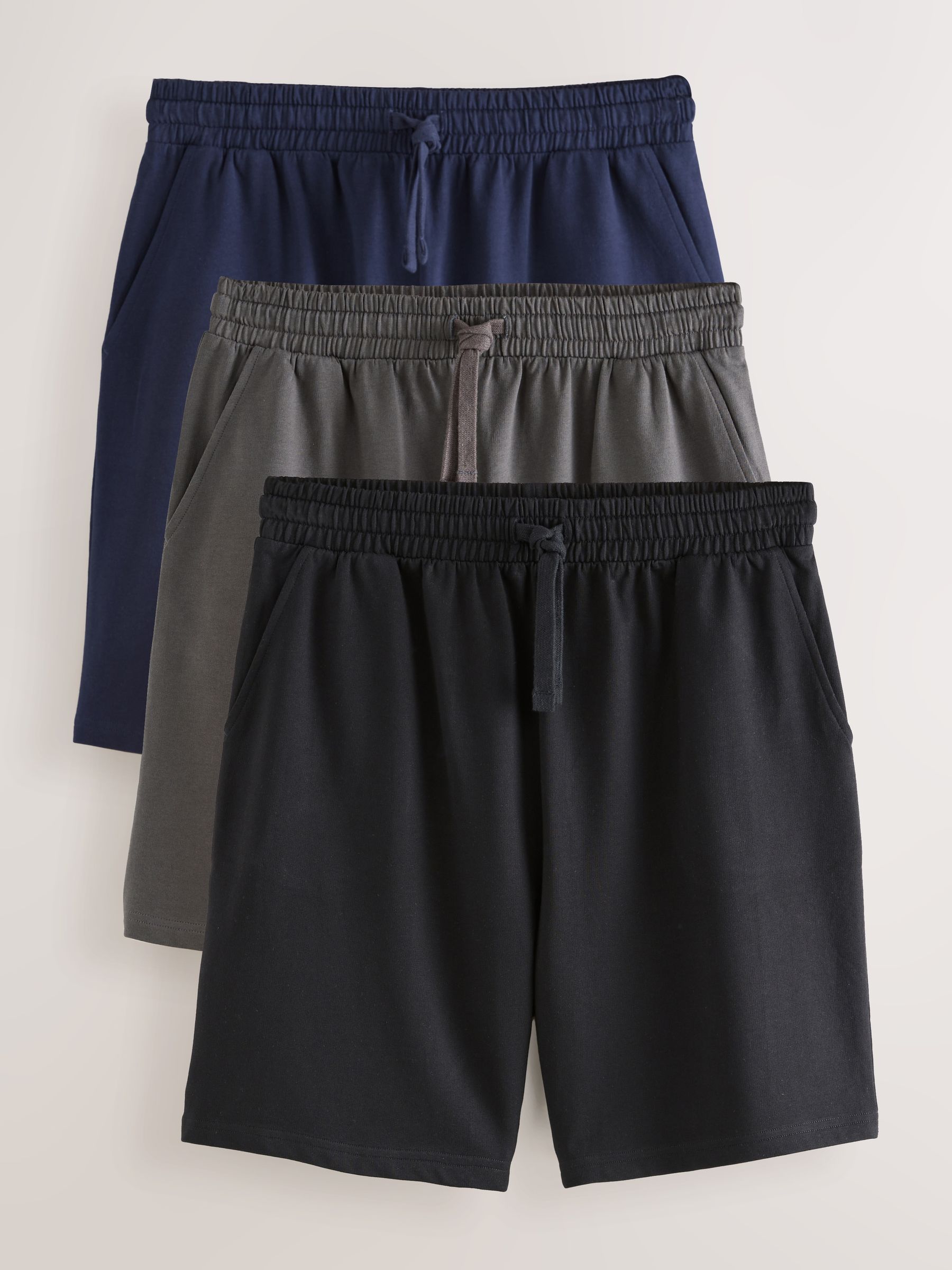 Buy Navy Blue/Grey/Black Lightweight 100% Cotton Shorts 3 Pack from the ...
