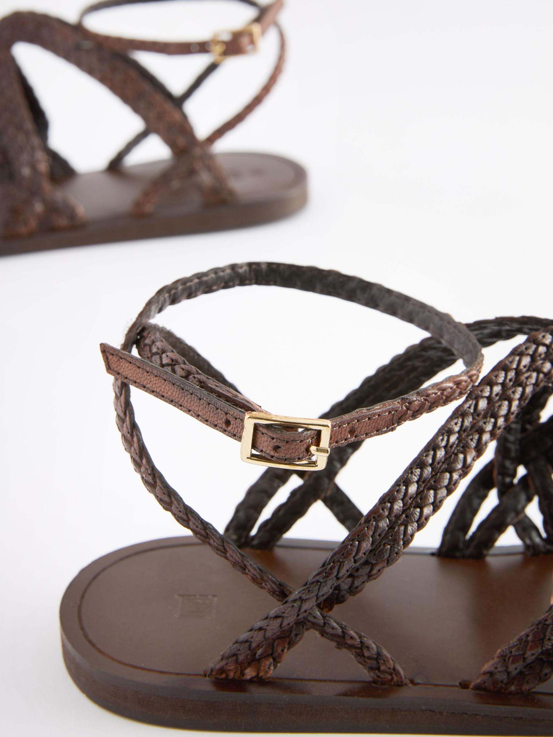 Przegl daj Jasnobr zowy Signature Leather Plaited Ankle Wrap Sandals from Next Poland