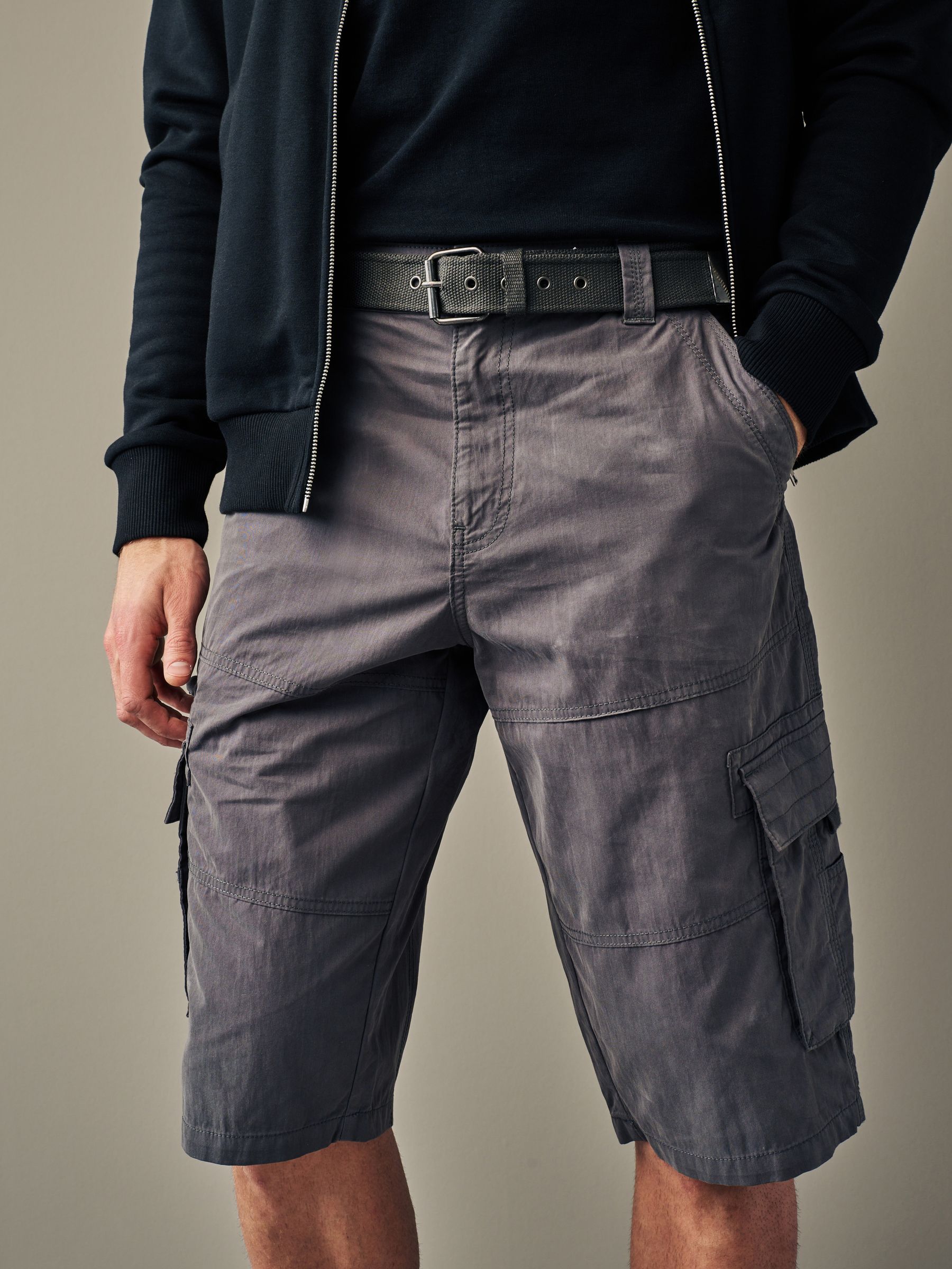 Buy Grey Long Length Belted Cargo Shorts from the Next UK online shop