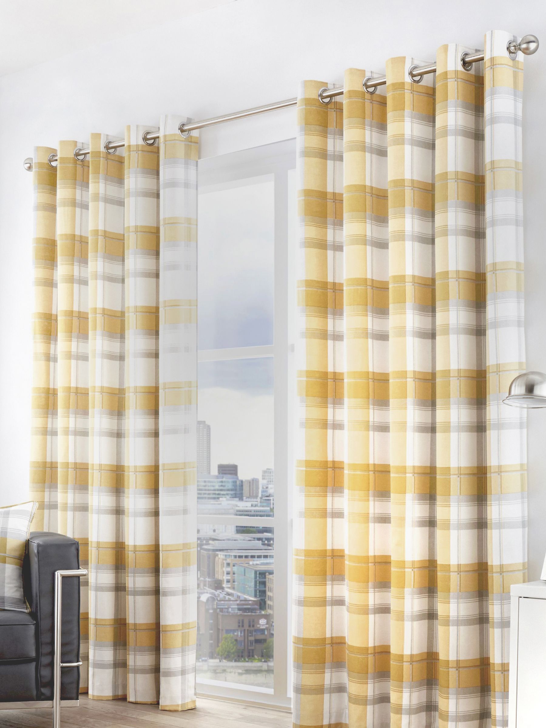 Buy Fusion Yellow Balmoral Check Eyelet Curtains from the Next UK ...