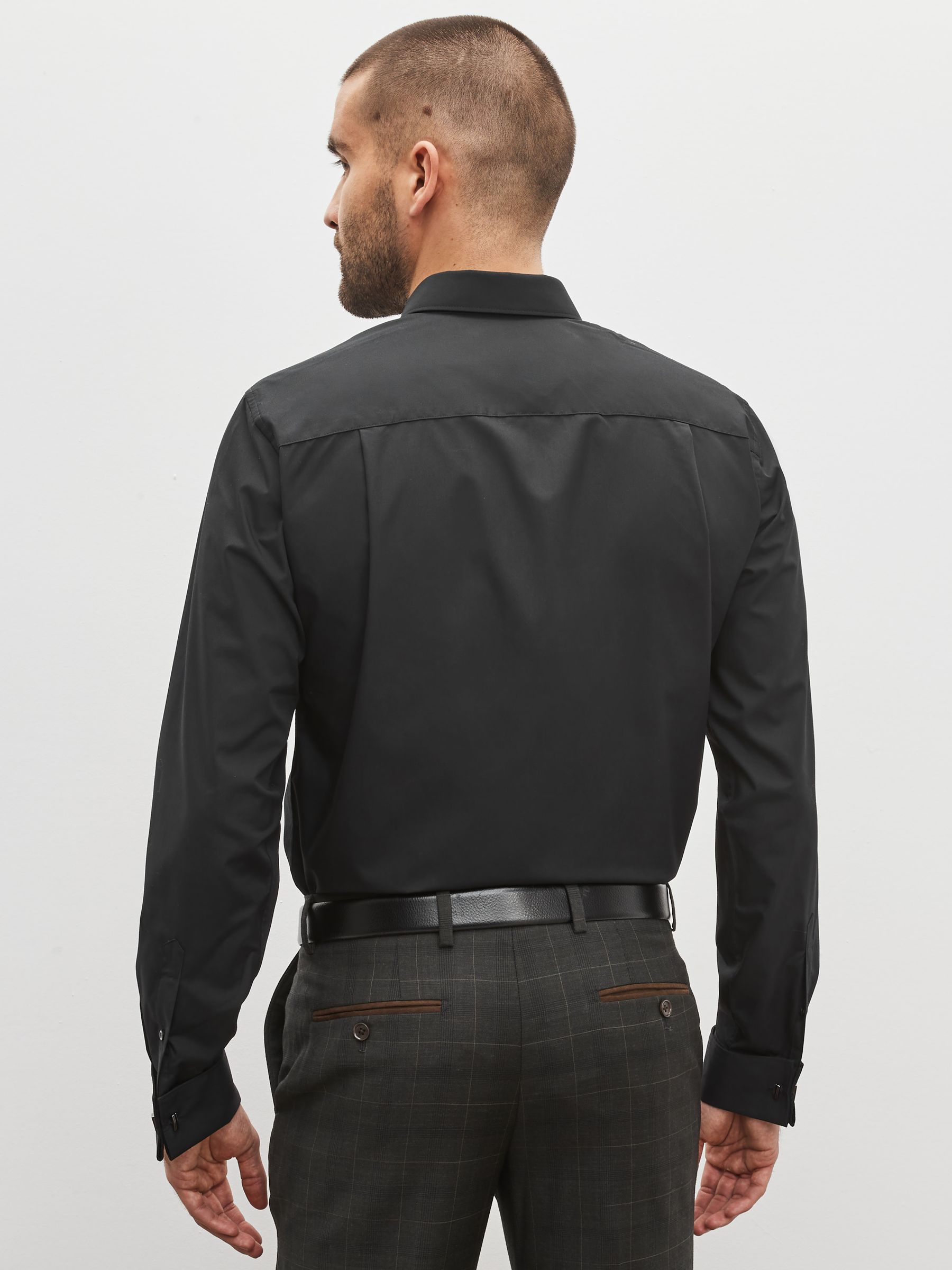 Buy Black Regular Fit Easy Care Double Cuff Smart Shirt from the Next ...