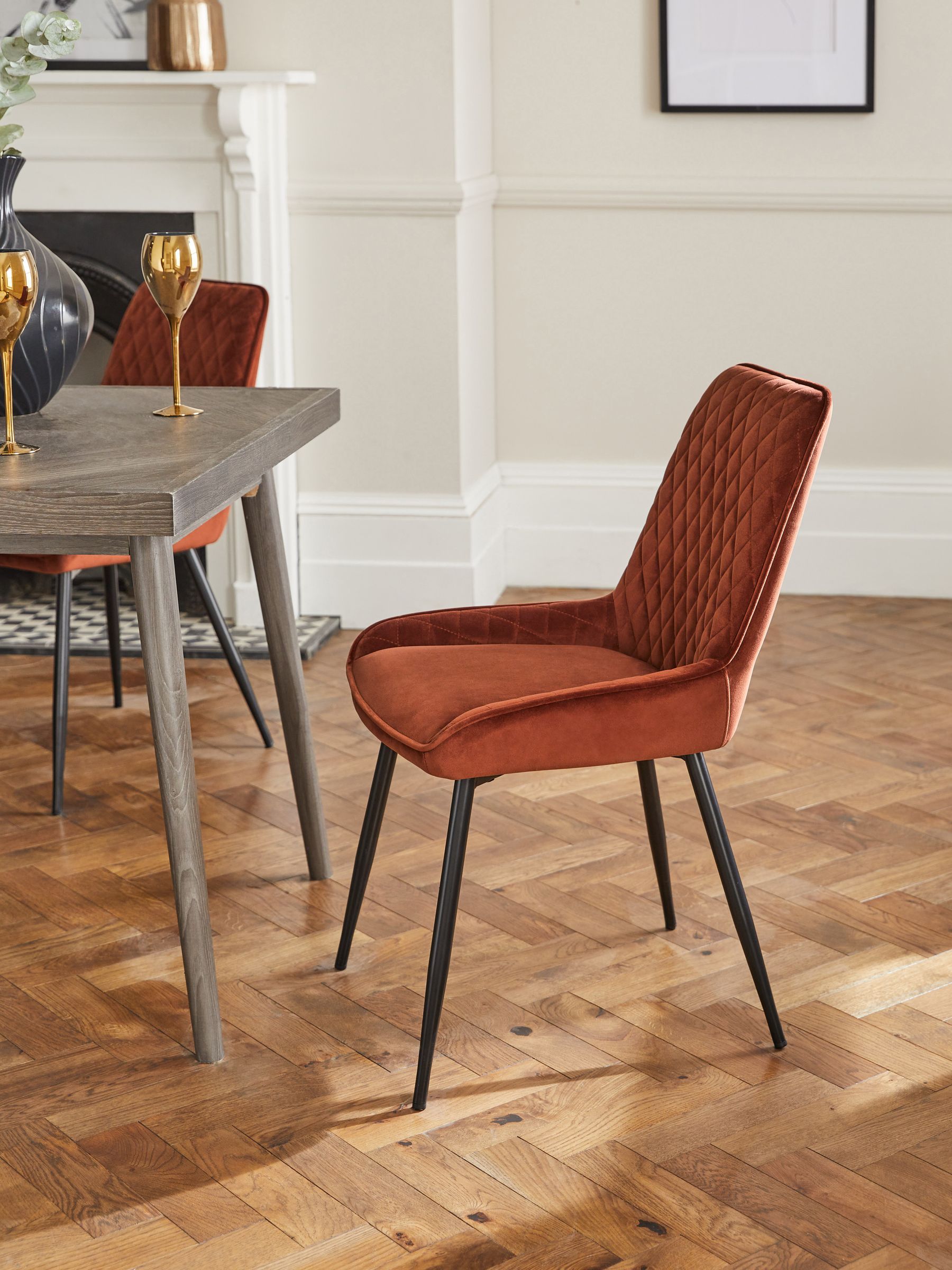 Buy Set of 2 Soft Velvet Rust Brown Hamilton Black Leg Quilted Dining ...